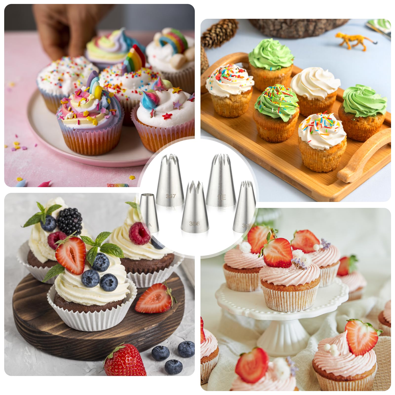 Snapklik.com : 5 Pack Large Piping Tips Set Stainless Steel Cupcake ...