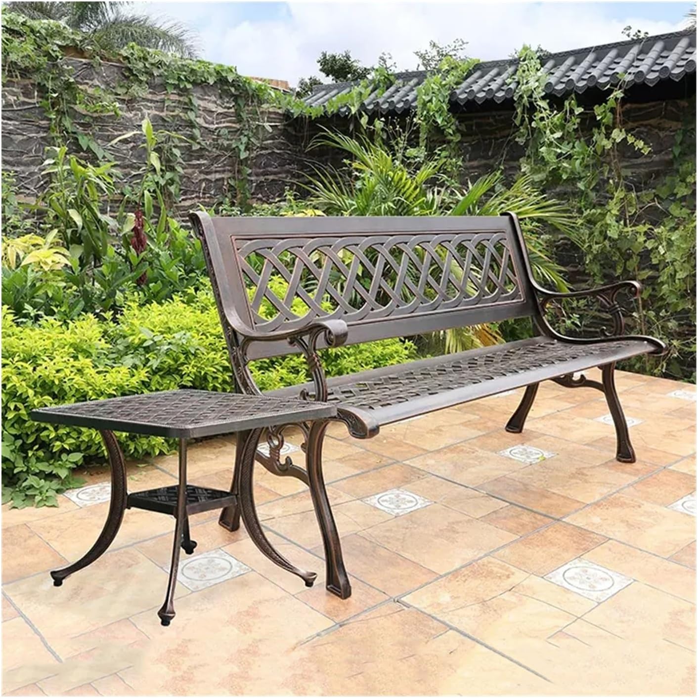 Amazon.com : HASMI Outdoor Benches Cast Aluminum Outdoor Patio Bench ...