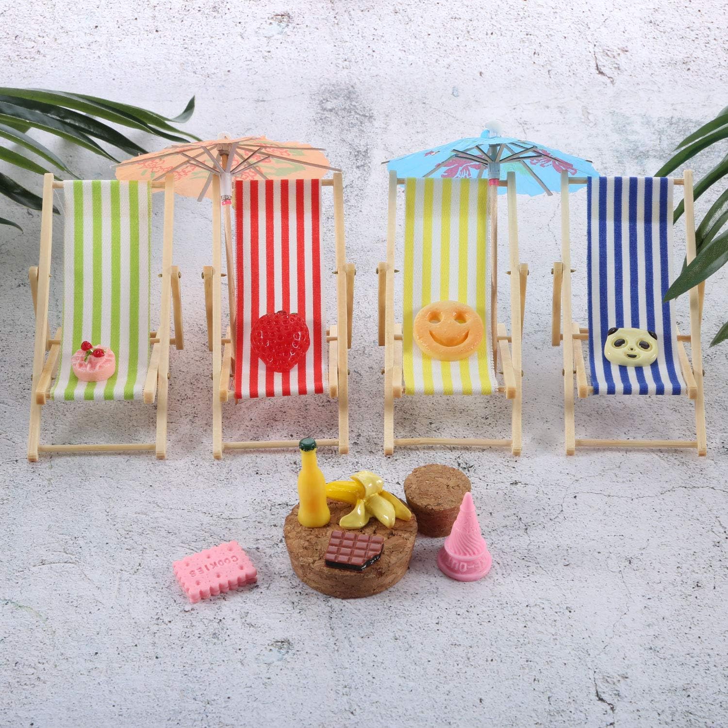 4 Pieces Mini Deck Chairs 1:12 Foldable Wooden Beach Chair for Dolls ...