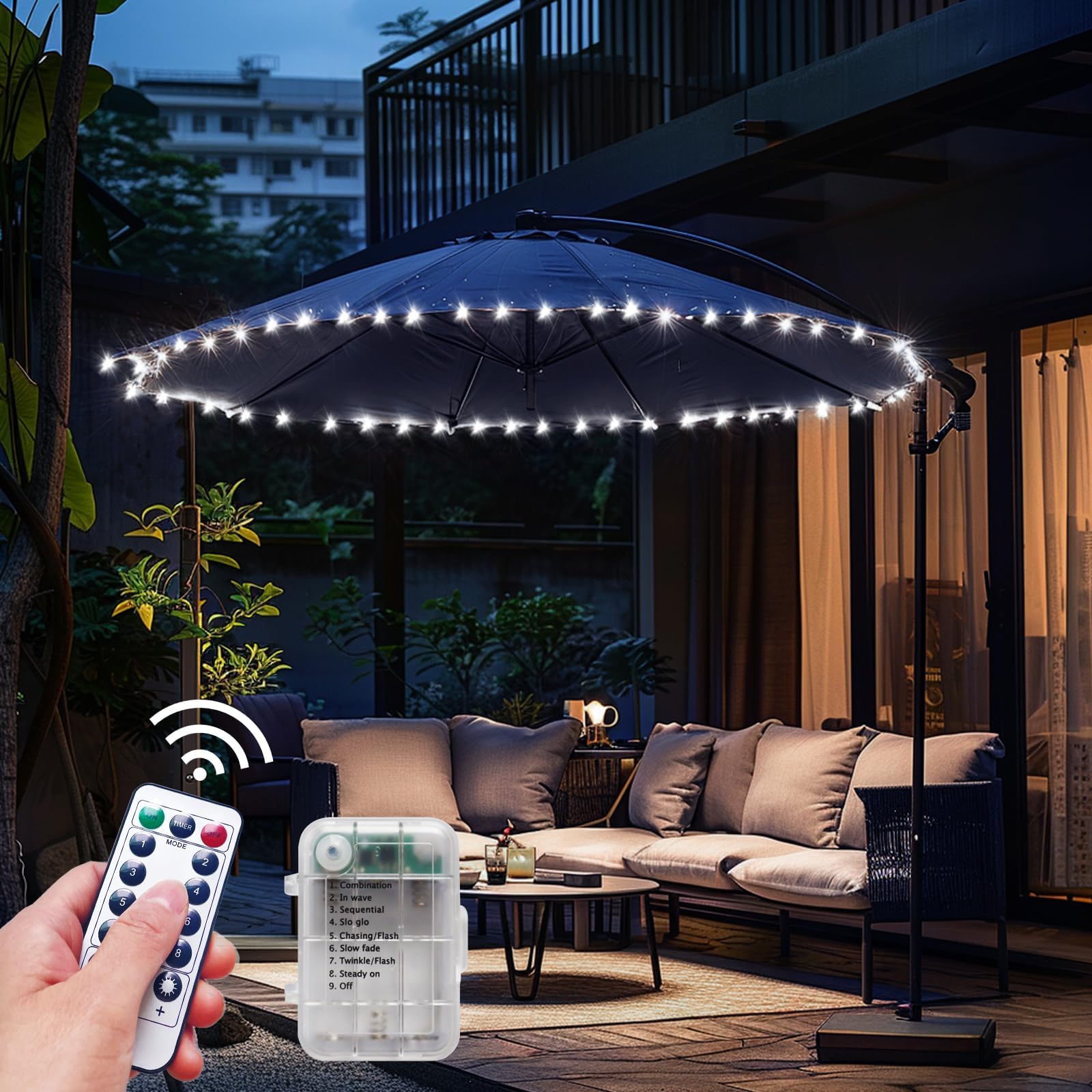 Patio Umbrella Lights Cordless Parasol String Lights with Remote ...
