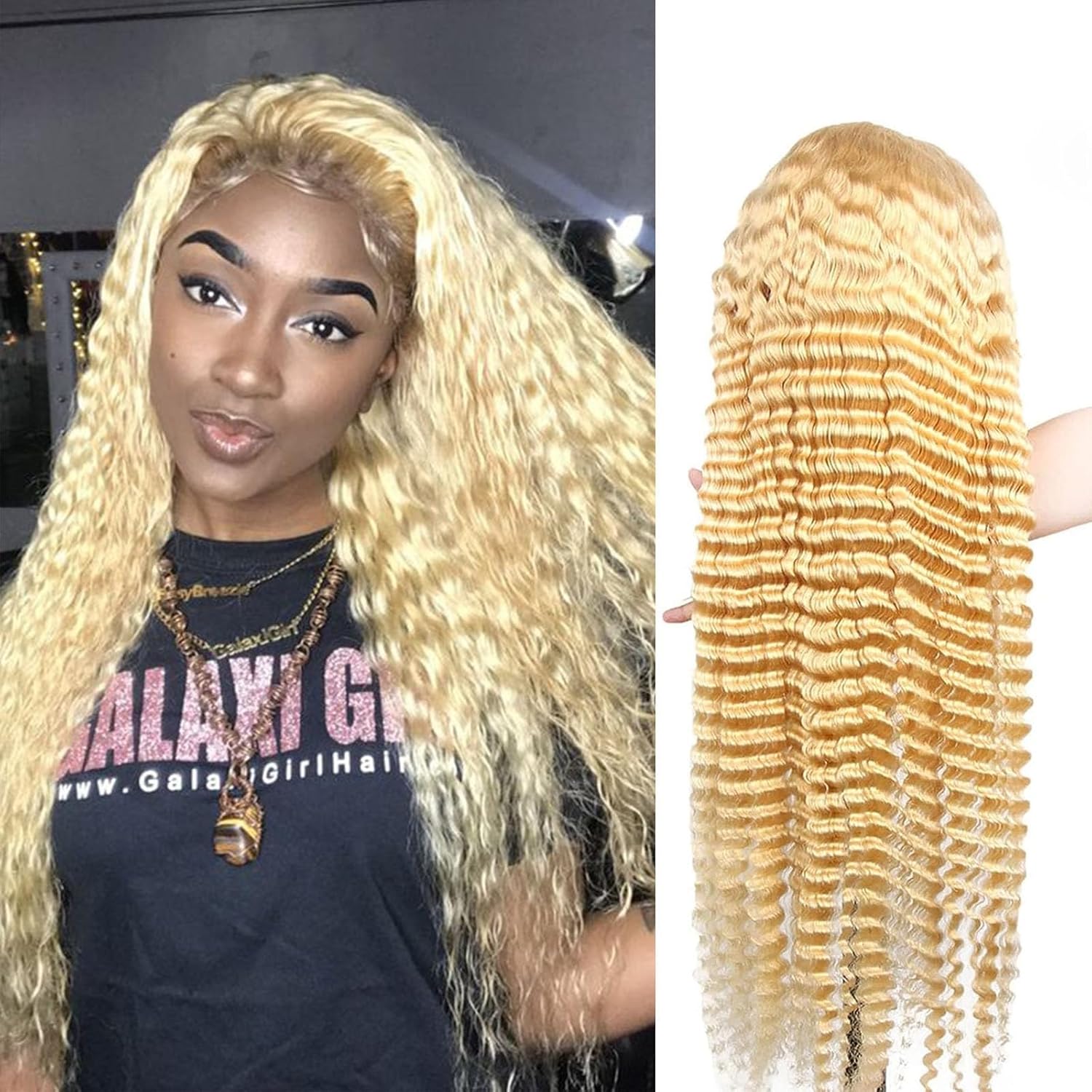 Amazon.com : Rovess 613 Deep Wave Lace Front Wig Human Hair HD ...