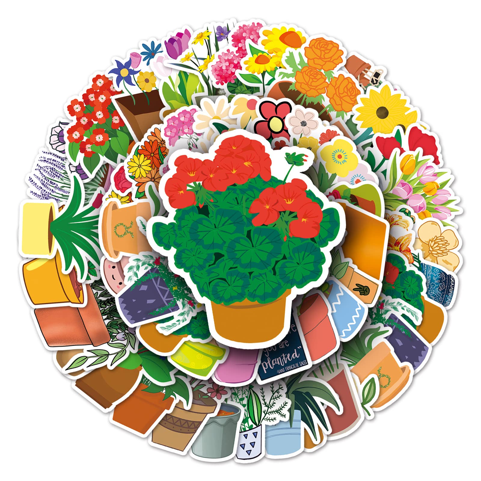 Amazon.com: Flower Pot Stickers(50Pcs),Potted Flowers Waterproof Vinyl ...