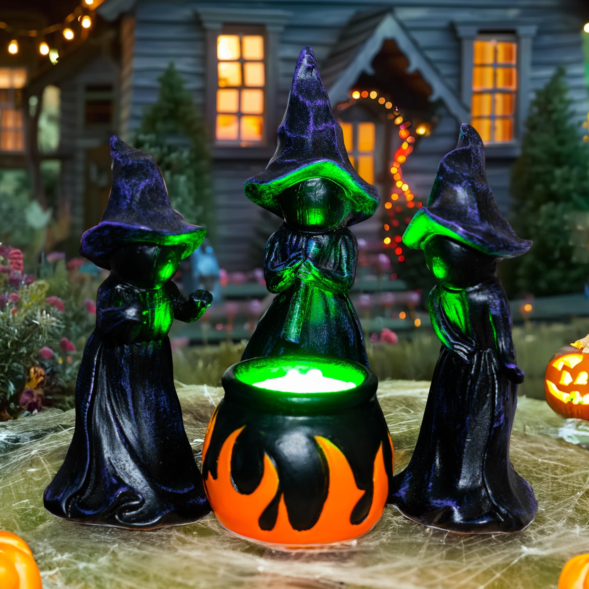 Amazon.com: NEROSUN 4 PCS Halloween Miniature Witches Cauldron Figurine ...