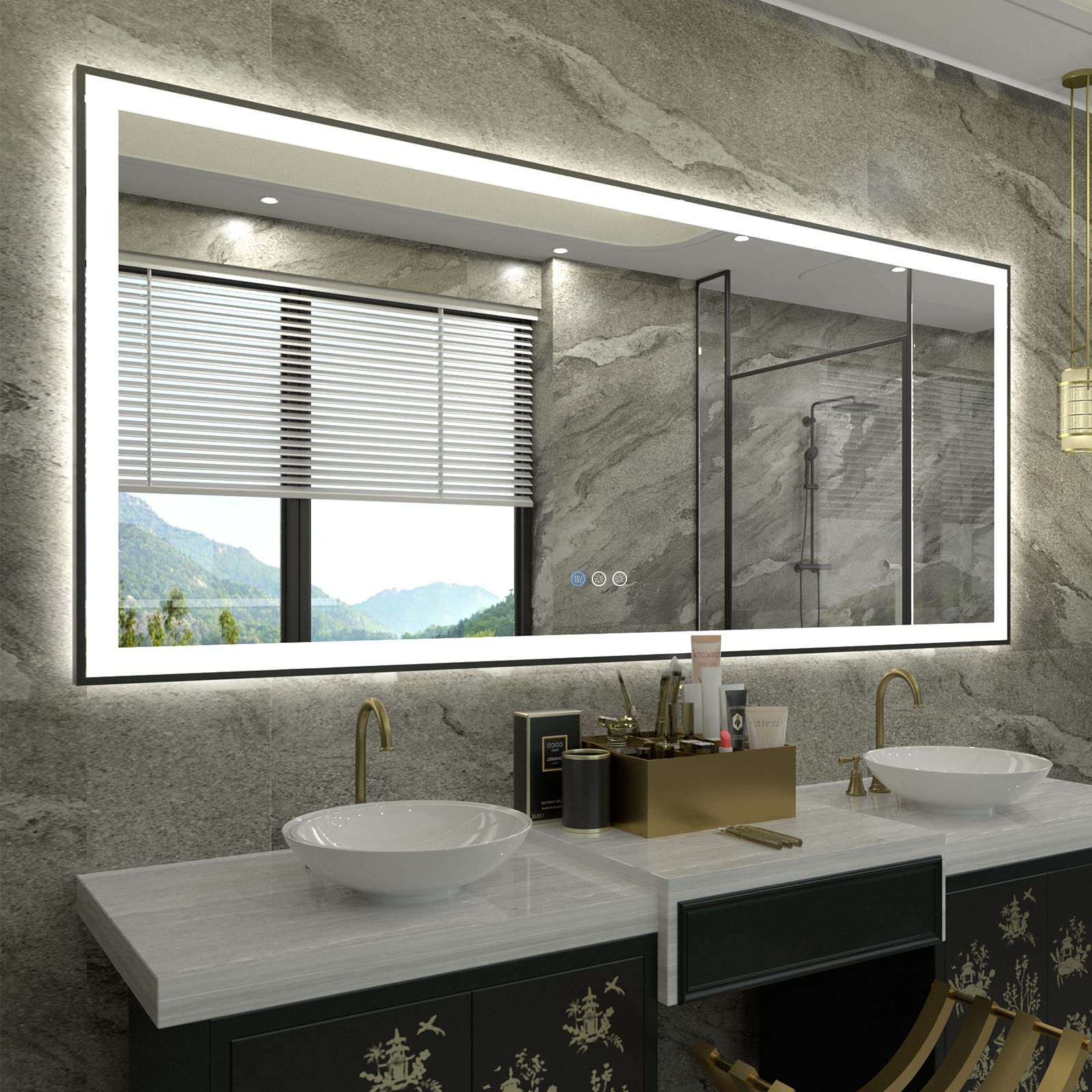 Amazon.com: SMIROR 88x38 Black LED Mirror for Bathroom Wall, Big ...