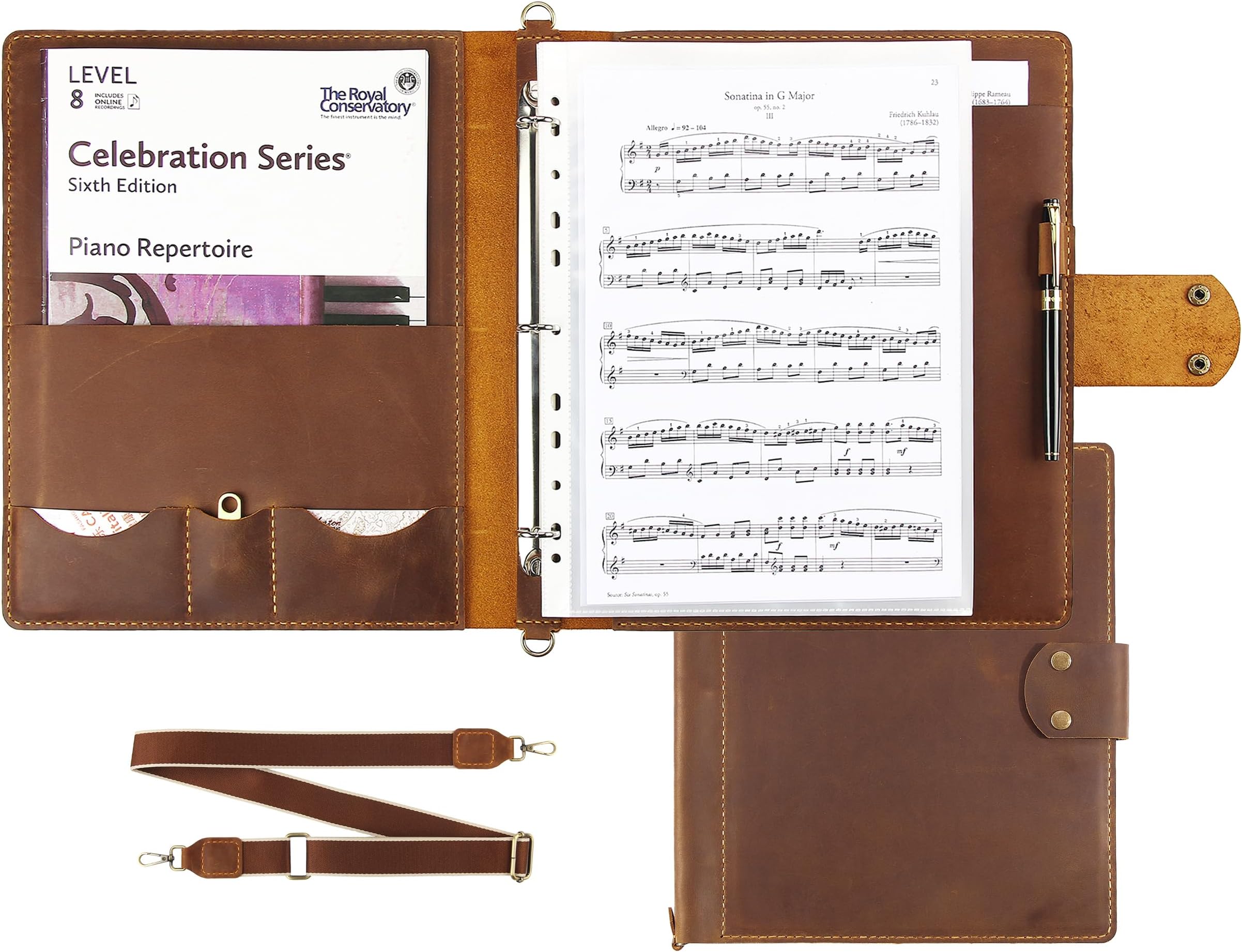 Amazon.com: Handmade Leather Sheet Music Folder, 3-Ring Choir Binder ...