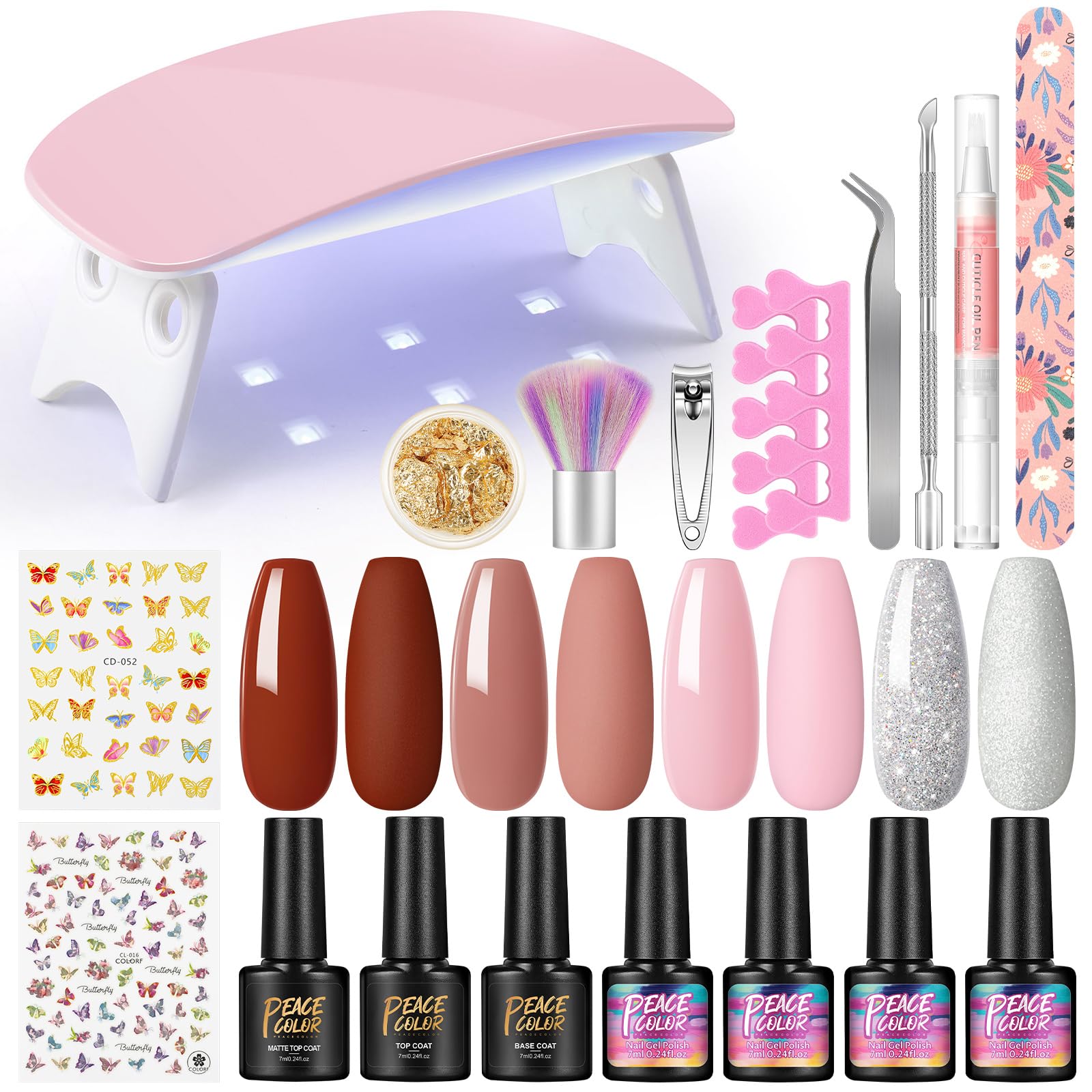 PEACECOLOR Gel Nail Polish Set with Lamp Starter Kit, Pink Red Glitter ...
