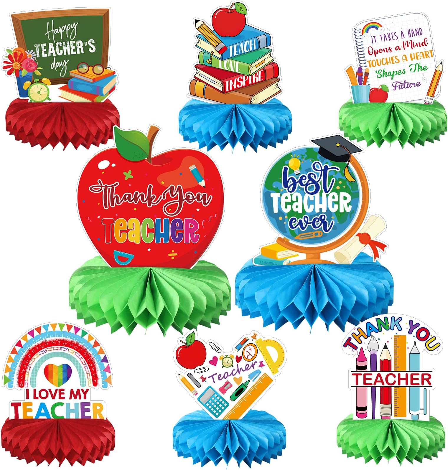 Amazon.com: 8 Pieces Teacher Appreciation Table Decorations Honeycomb ...