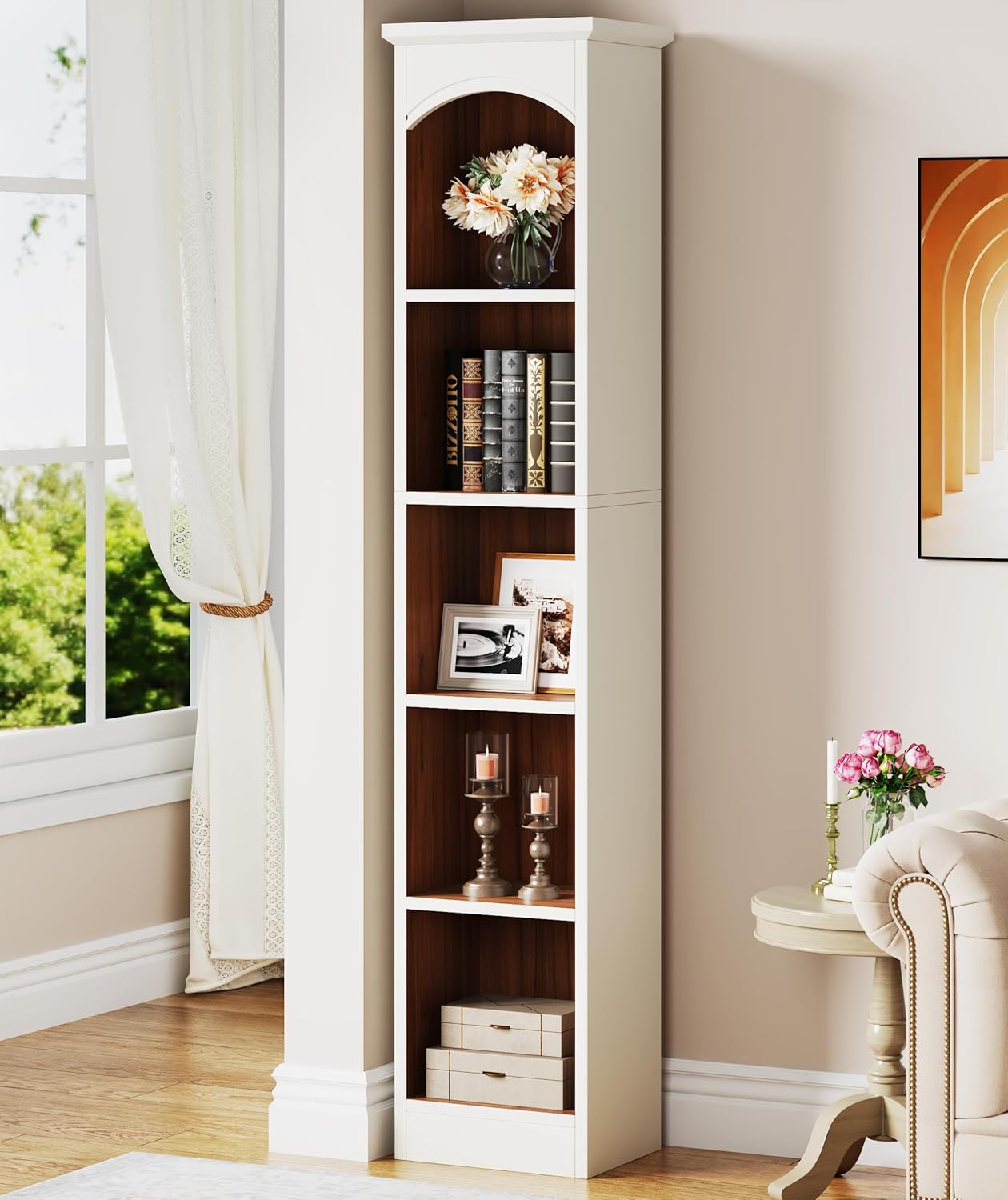 Tribesigns 180cm Corner Bookshelf, Tall Narrow bookcase with storage, 5 ...