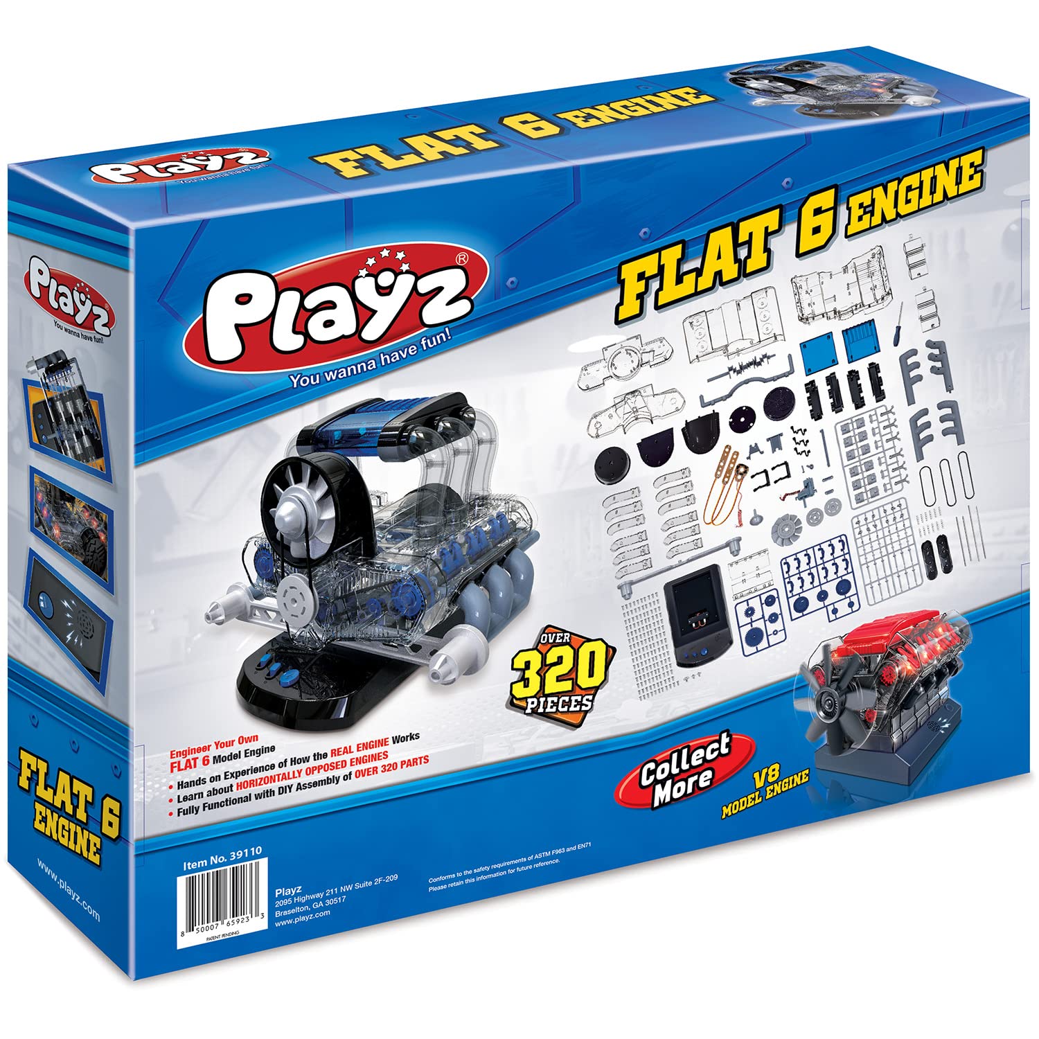 Playz Flat 6 Model Engine Building Kit - 320+ Pieces Revved-Up Internal ...