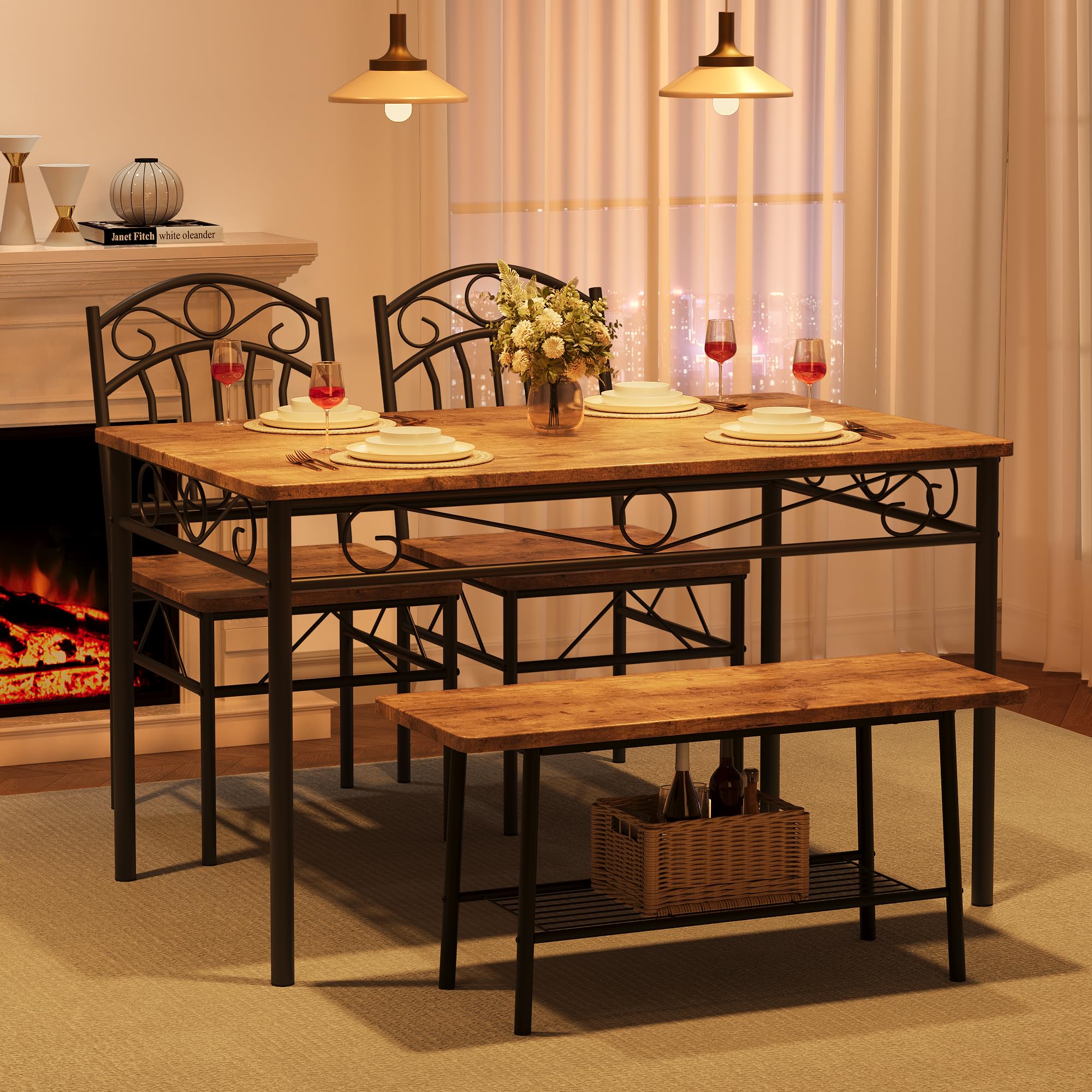 Amazon.com - Wpond Dining Table Set for 4, 4 Piece Dining Room Table ...