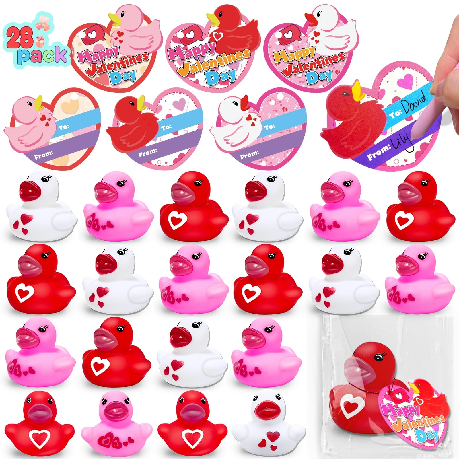 Amazon.com: AMENON 28 Pack Valentines Rubber Ducks Valentines Gifts for ...