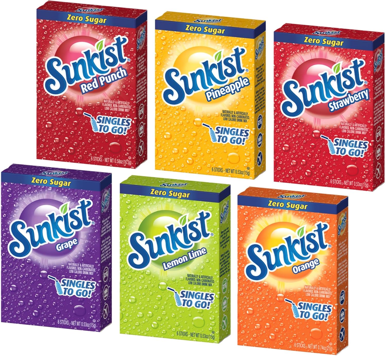 Sunkist Singles to Go Drink Mix Variety Pack, 1 Orange, 1 Grape, 1 ...