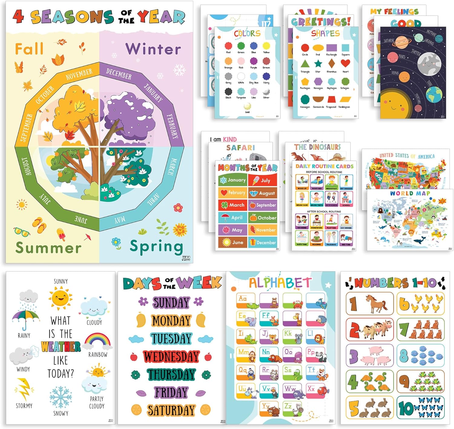 Amazon.com: Jinniee 24 designs 12 Preschool Learning Posters for Kids ...