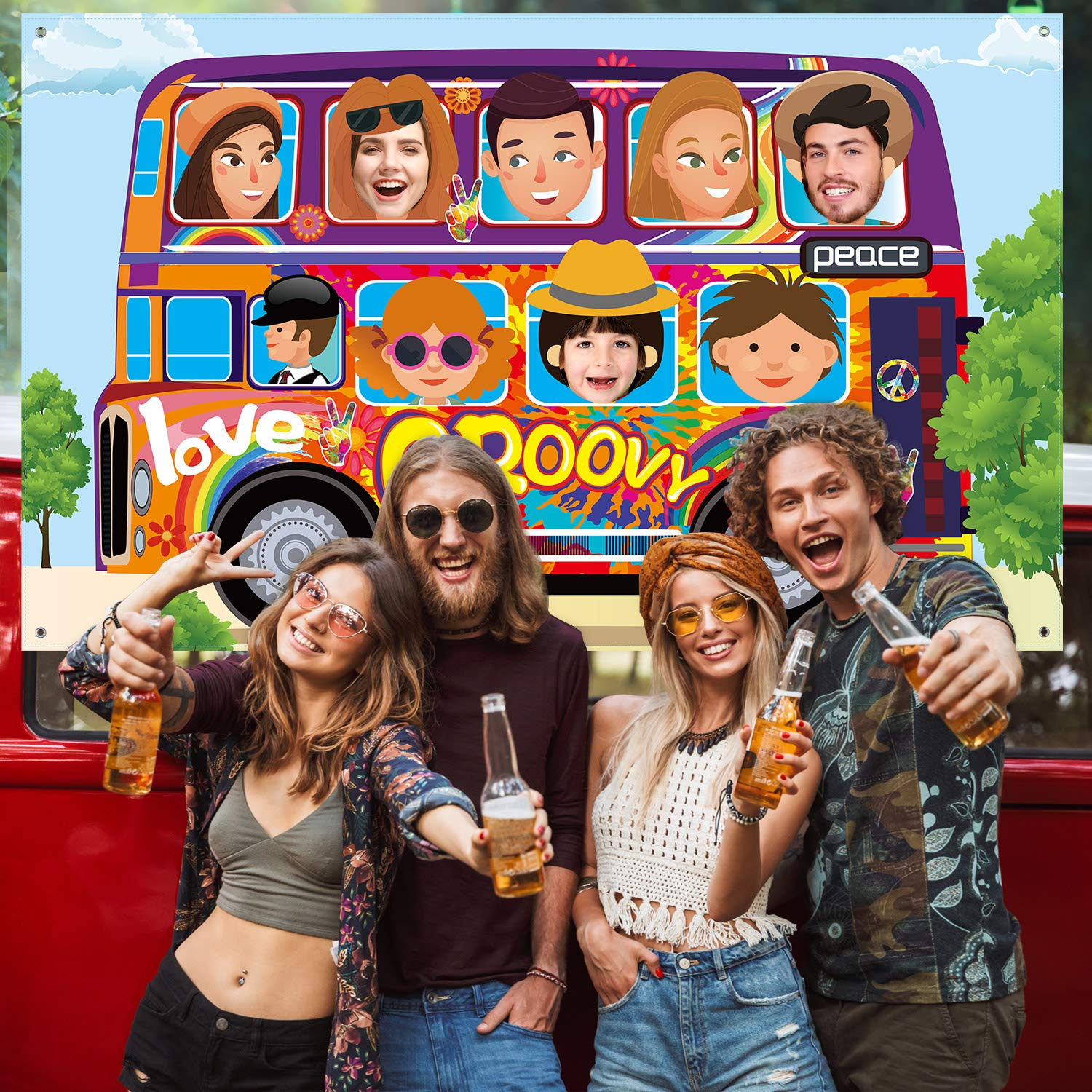 60s Party Decorations Hippie Bus Photo Booth Props Backdrop Banner ...