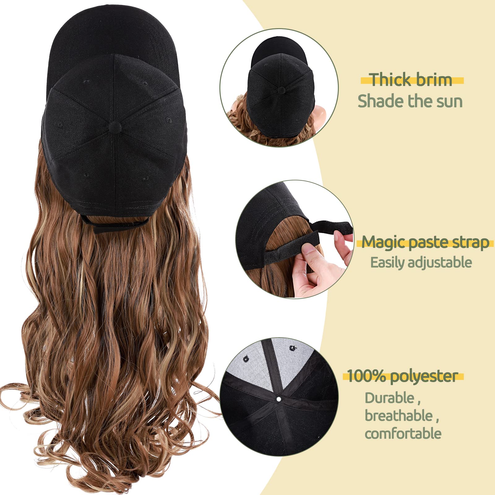 S-noilite 16" Baseball Cap with Hair Baseball Hats with Hair Attached ...