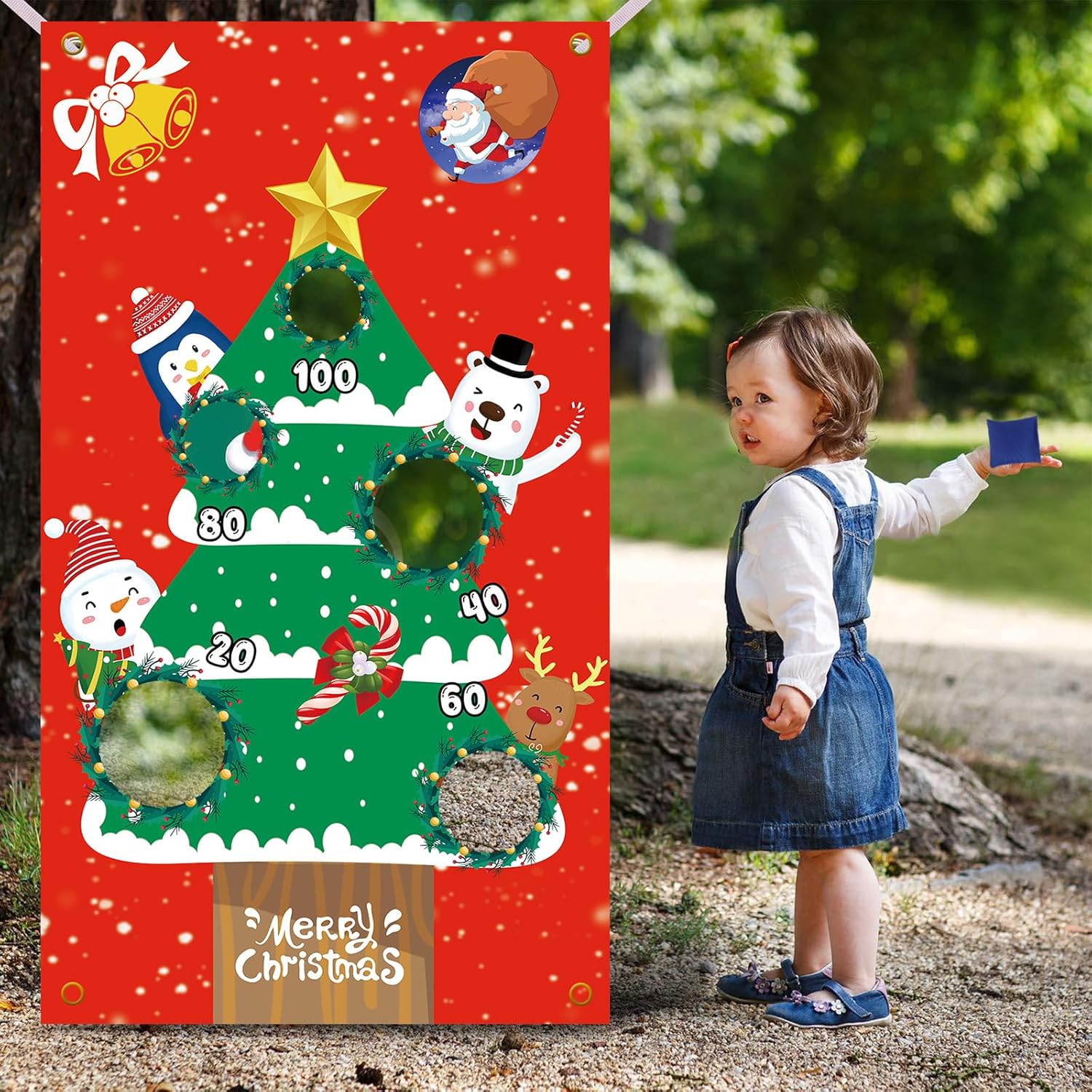 Christmas Toss Games Banner Christmas Tree Hanging Banner with Bean ...