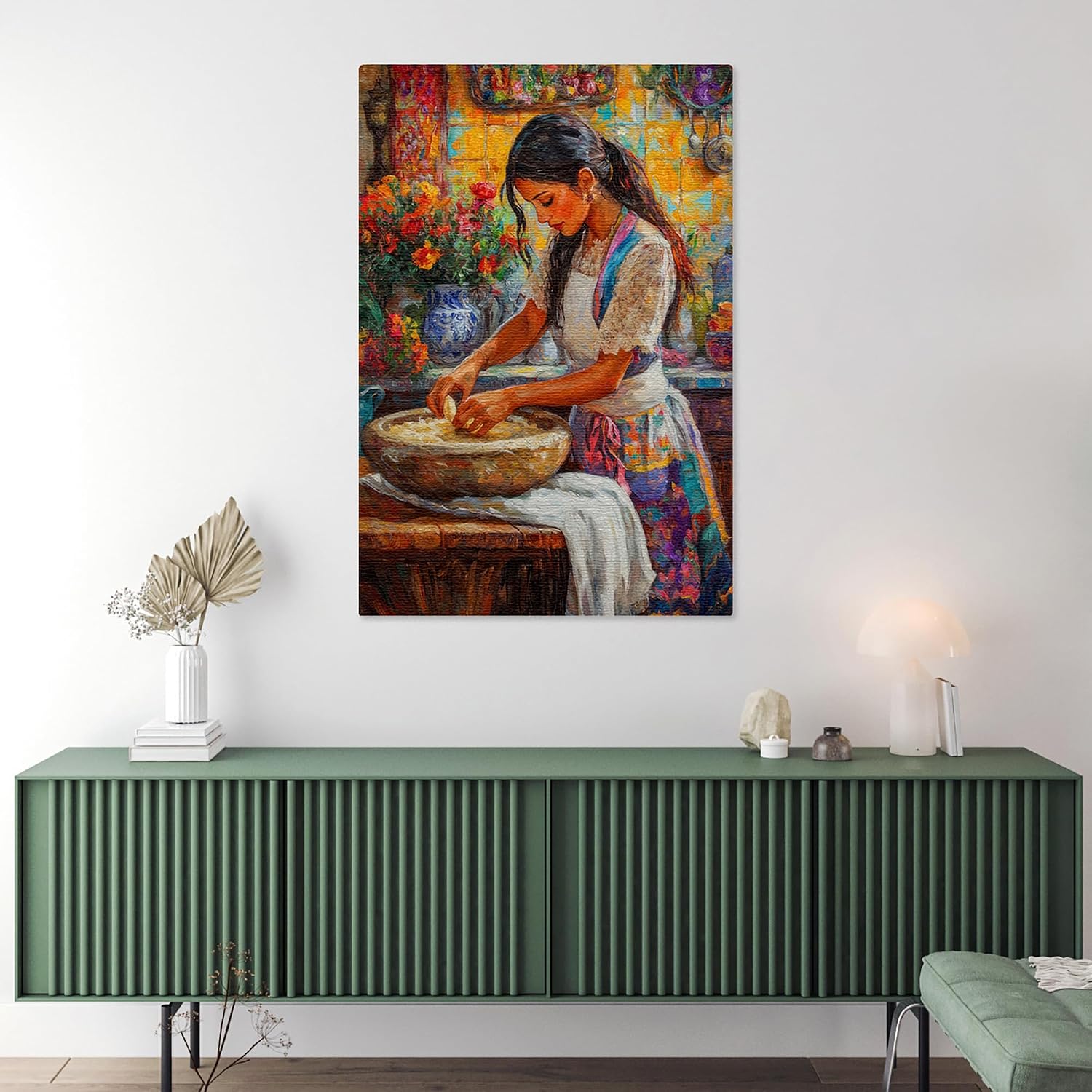 Amazon.com: RileyCraftley Mexican Girl Cooking Canvas Wall Art ...