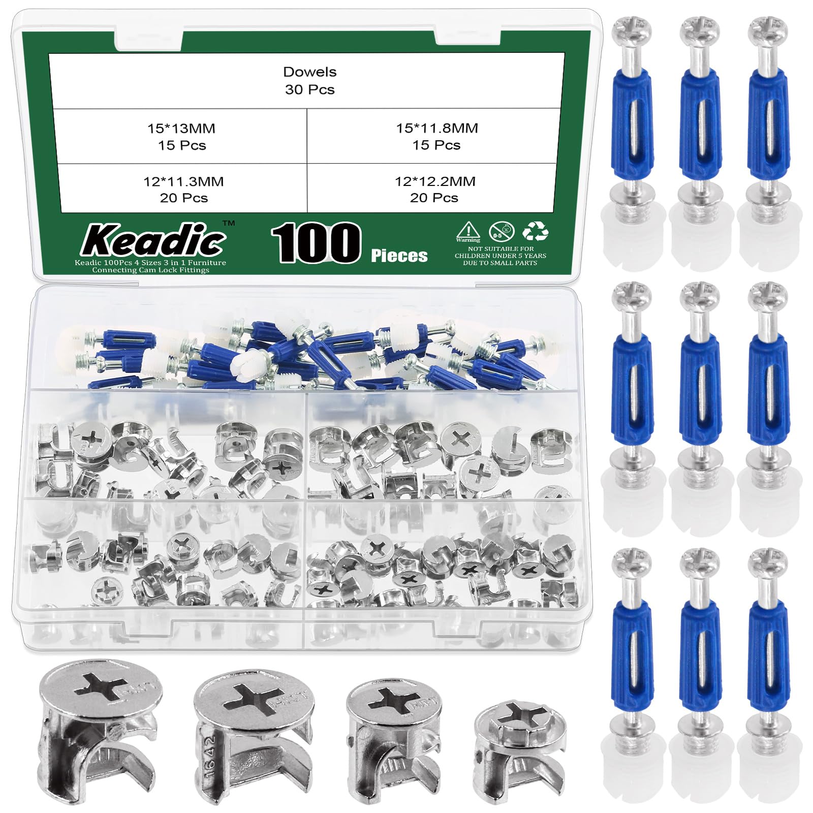 Snapklik.com : Keadic 100Pcs 4 Sizes Furniture Connector Cam Lock Fittings