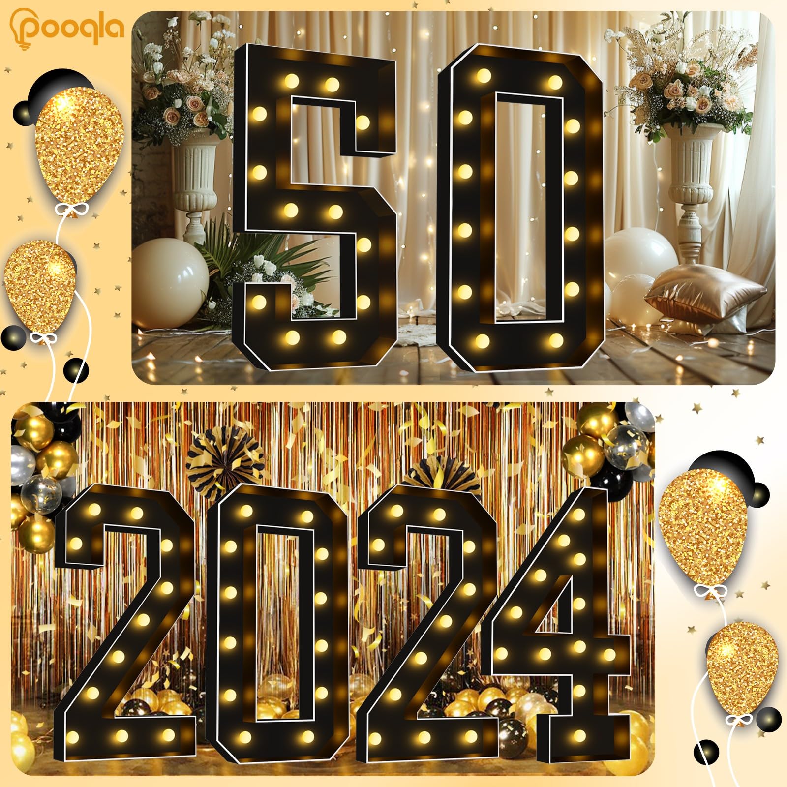 Snapklik.com : 4 FT Light Up Marquee Numbers, Black Marquee Number ...