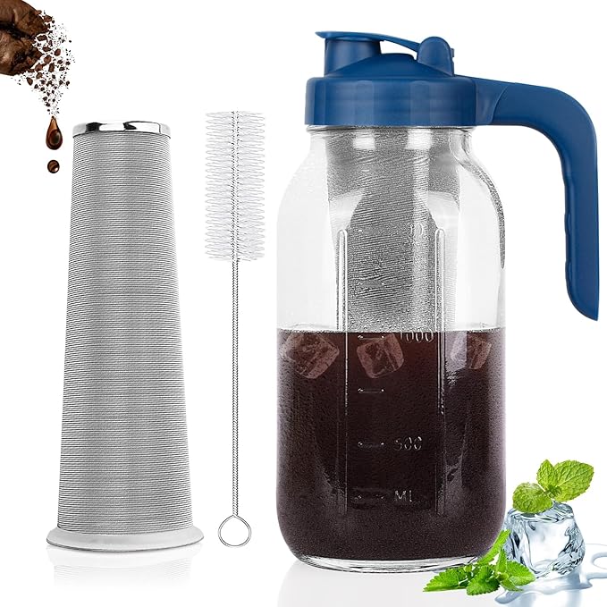 Amazon.com: Cold Brew Coffee Maker Pitcher,64 Oz Heavy Duty Glass Mason ...