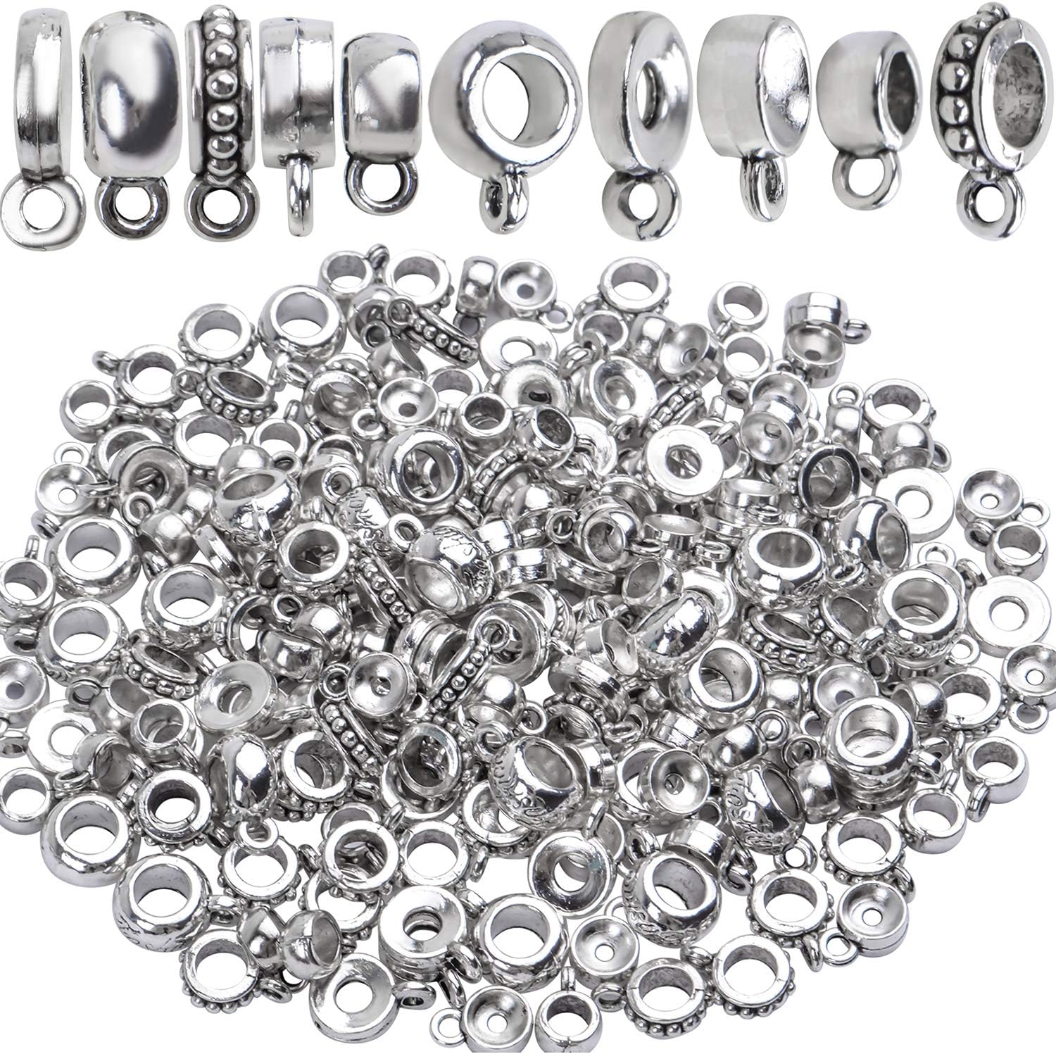 Amazon.com: 100pcs Antique Silver Bail Beads Connector Bail Bead Spacer ...