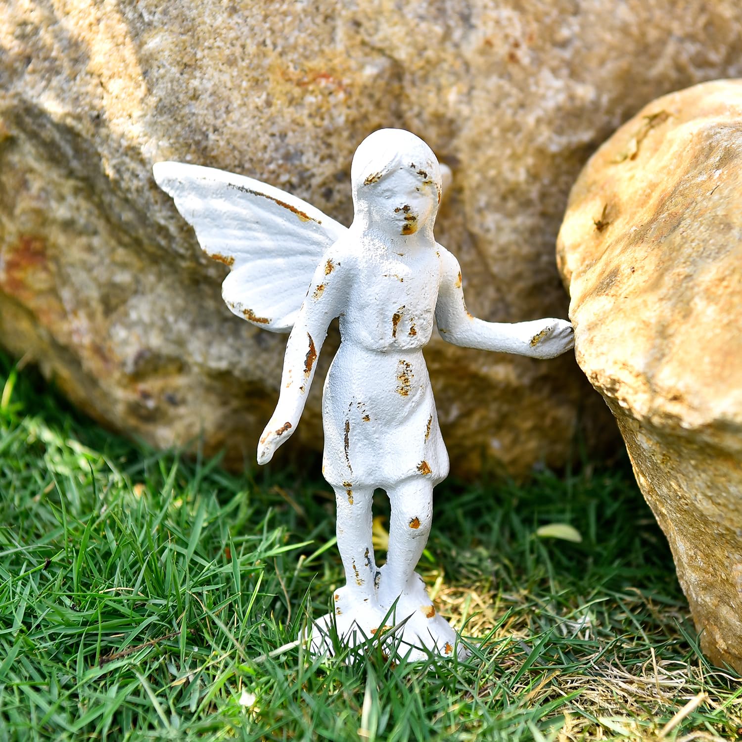 Snapklik.com : Cast Iron Garden Angel Statue, Set Of 2 Rustic White ...