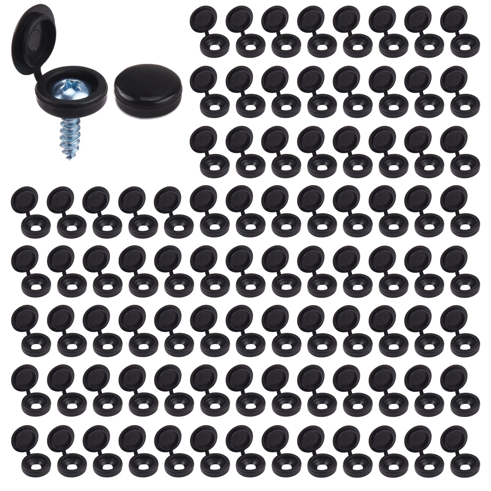 150 Pcs Black Screw Caps Cover Universal Fit Plastic Hinged Screw Cup ...