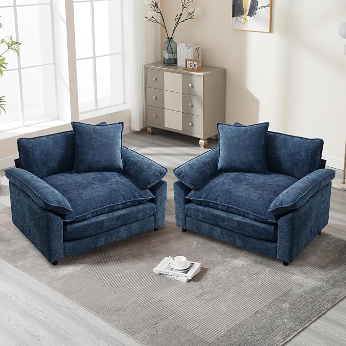 Amazon.com: Linyuanwai Modern Oversized Chair Set of 2, Comfy Chenille ...