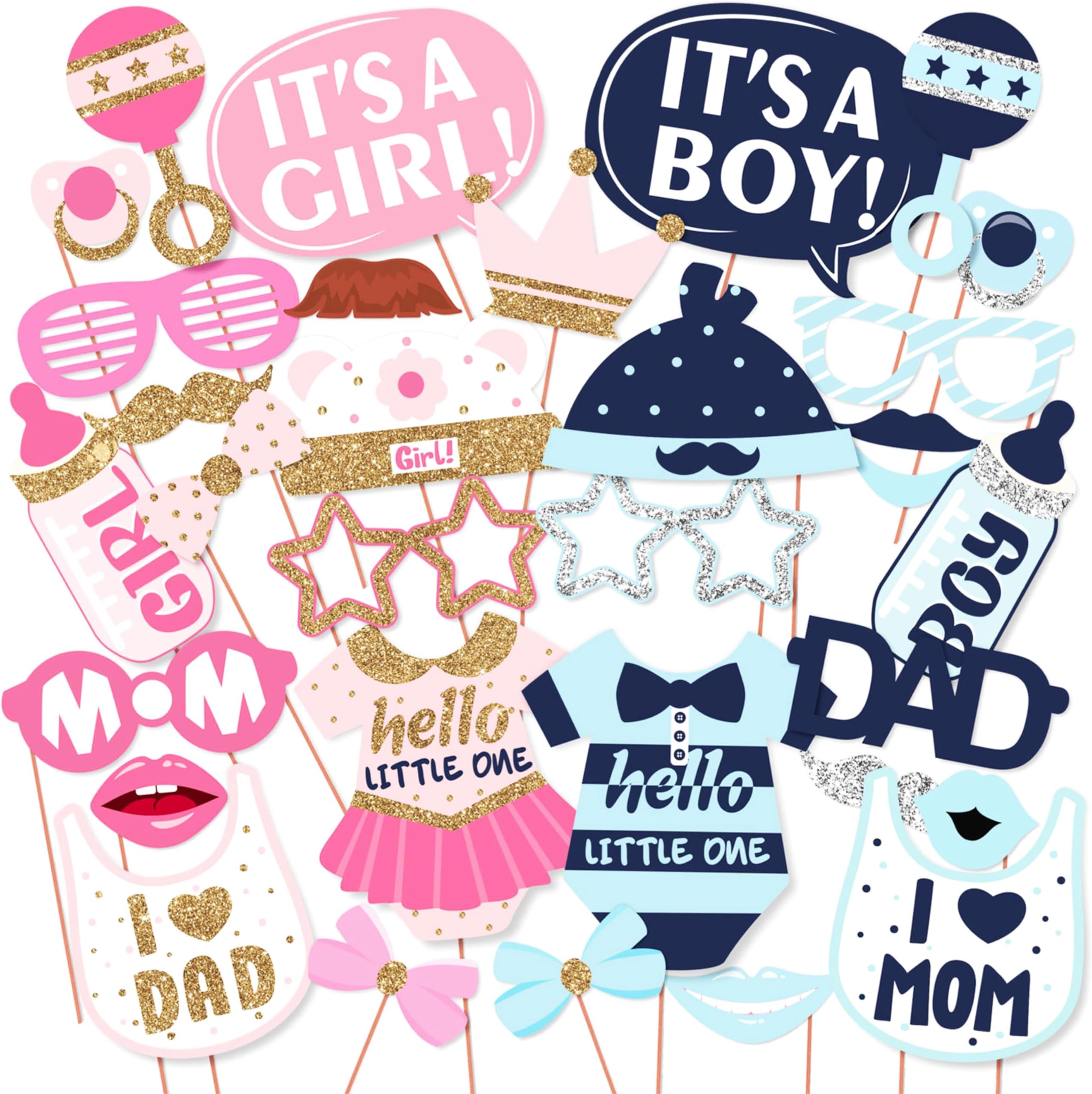 PartyFavour Baby Shower Pink & Blue Selfie Props 22Pc & Mom to Be and ...