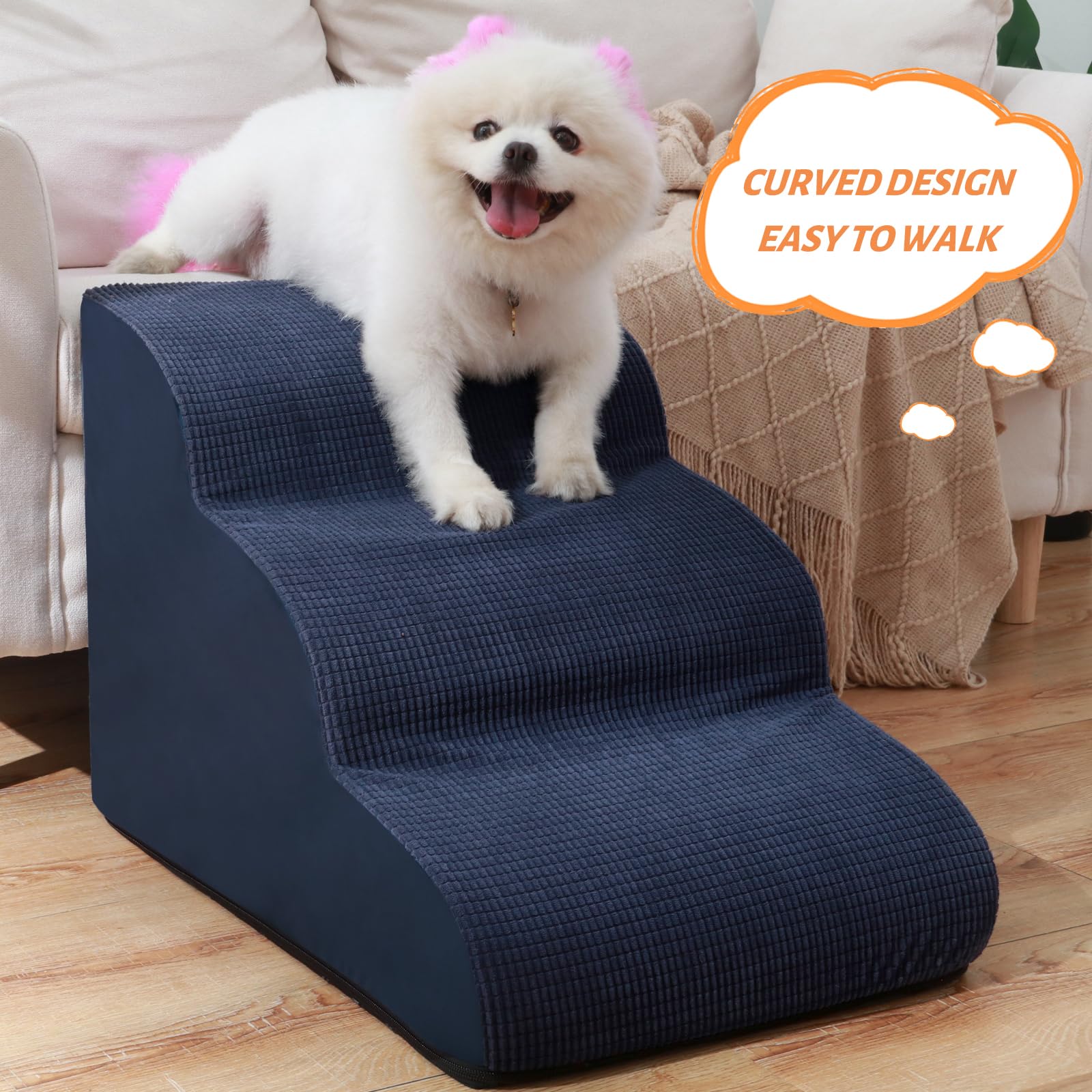 Non-slip Dog Staircase 3-Step Wood Pet Stairs For High Beds - Non-Slip ...