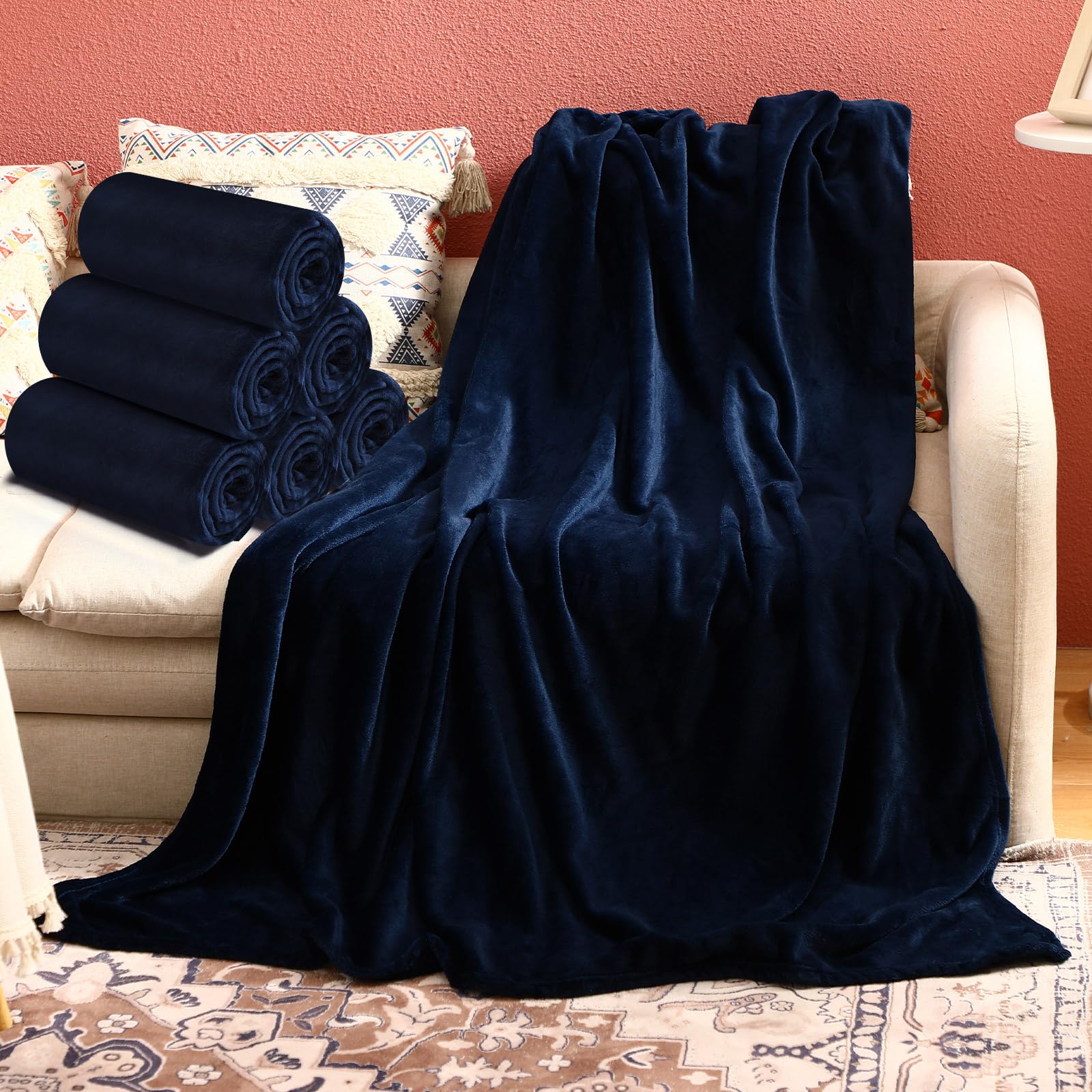 Amazon.com: Preboun 6 Pcs Navy Blue Throw Blanket Fleece 50 x 60 Inch ...
