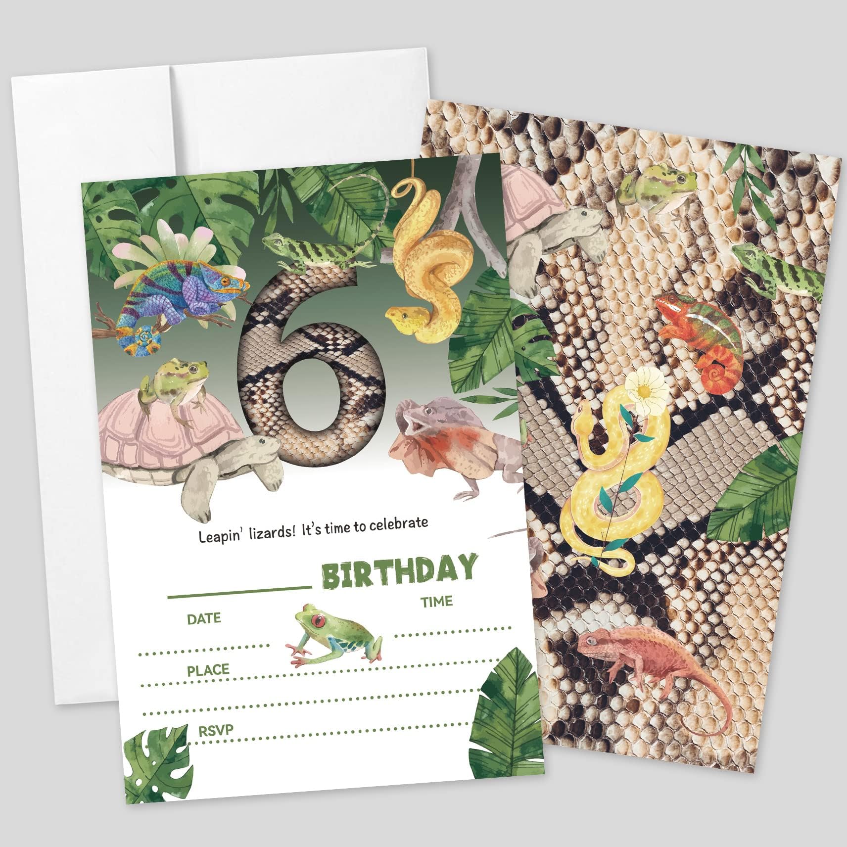 Amazon.com : 20 Sets Reptile Birthday Invitations With Envelopes ...