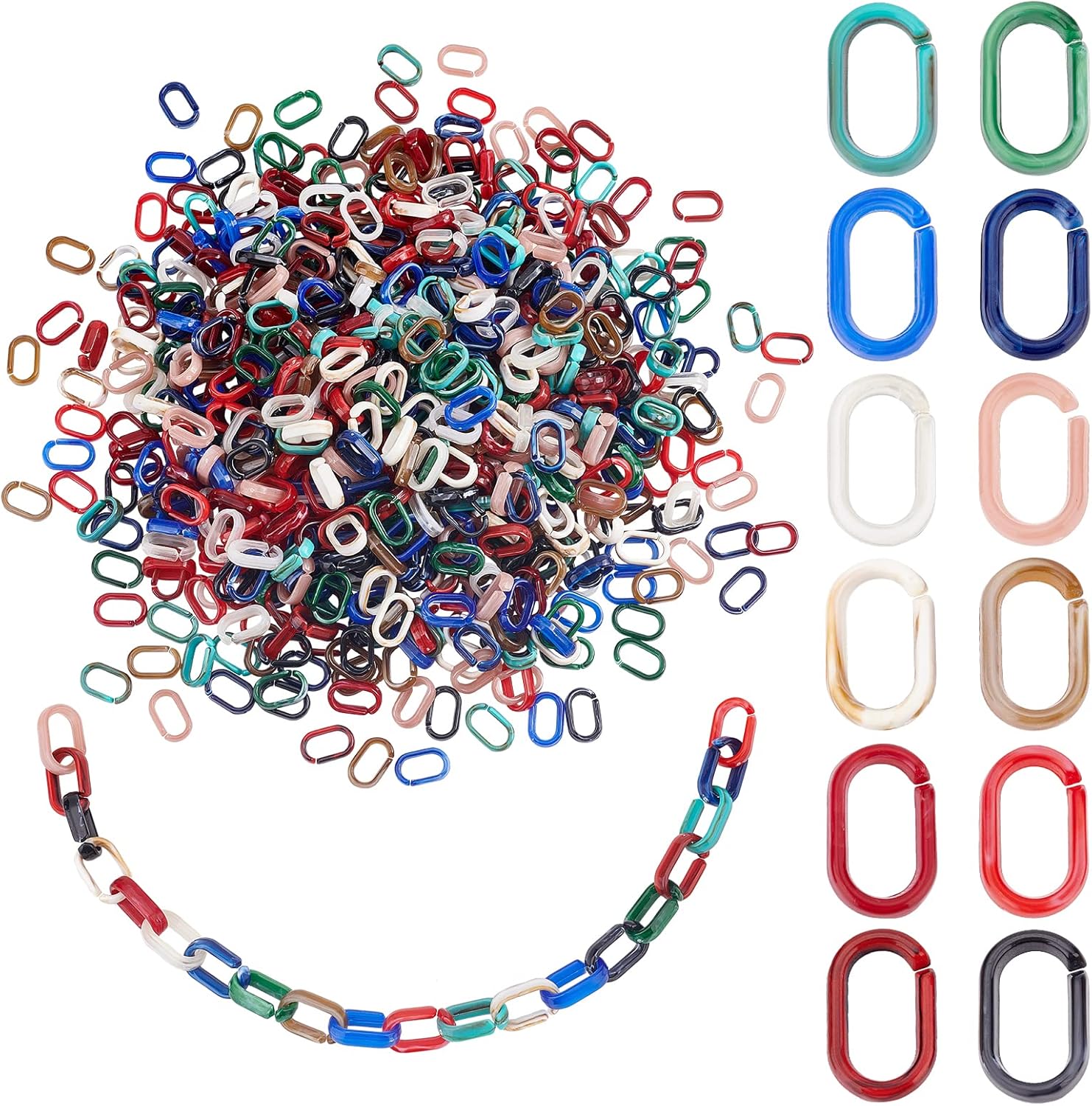 Amazon.com: PH PandaHall 720pcs Acrylic Linking Rings 12 Colors Oval ...