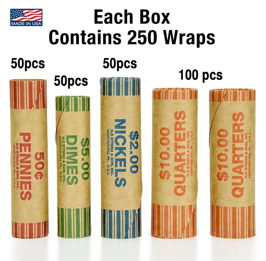 Coin Counting Tubes Organizers 250 Coin Wrappers With 4 Sorting Tubes ...