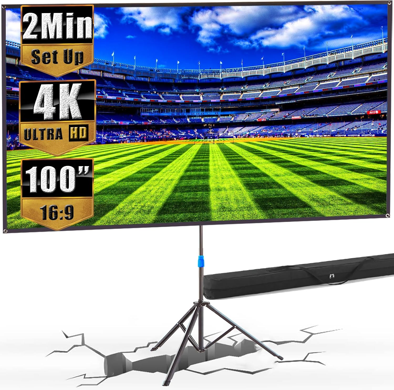 Amazon.com: 4K HD Projector Screen with Stand, Felskin 100 inch Indoor ...