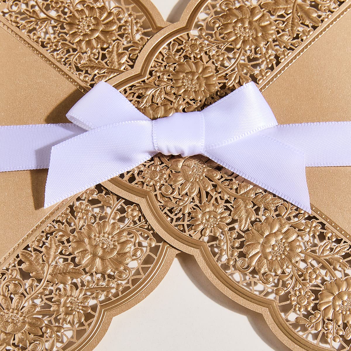 Gold Ribbon Wedding Invitations STACKED & LAYERED WEDDING INVITES