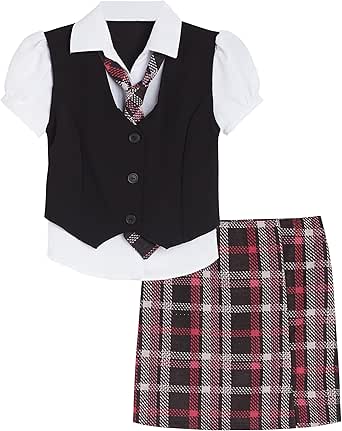 Amazon.com: Beautees Girls' 2 Piece Set 2Fer Top with Tie and Skirt ...