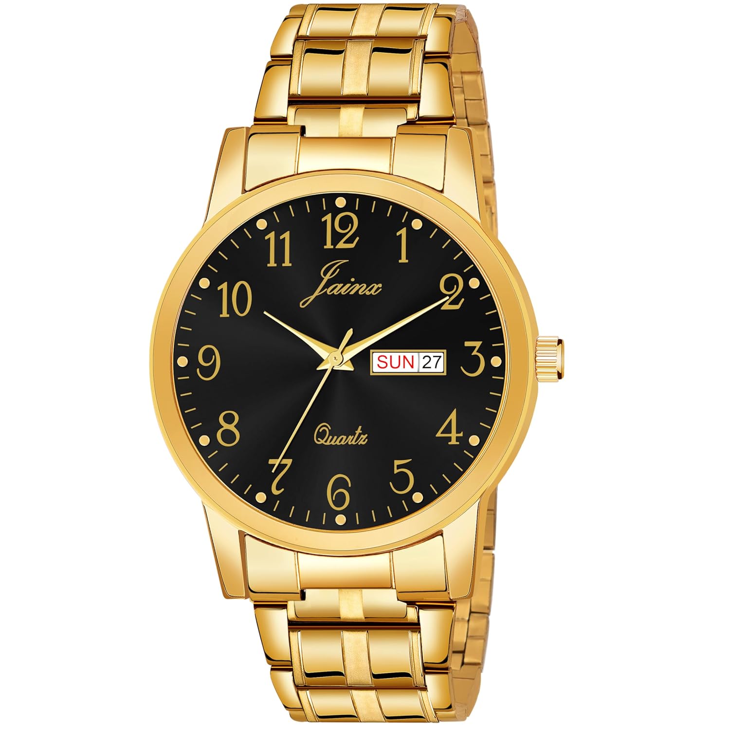 jainx Premium Black Dial Day and Date Feature Analog Golden Chain Wrist ...