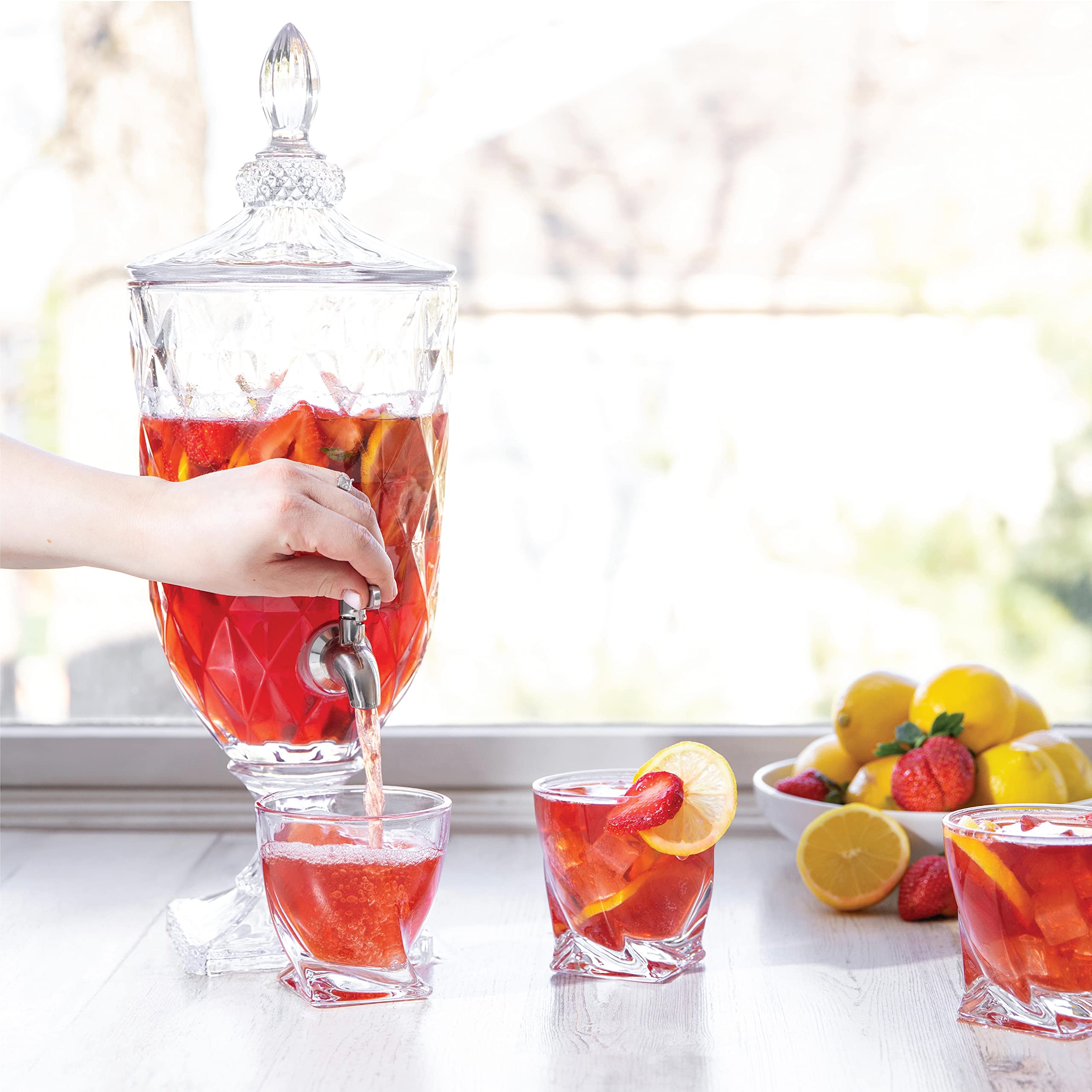 5L Quart Glass Iced Beverage Dispenser with Stainless Steel Spigot on ...