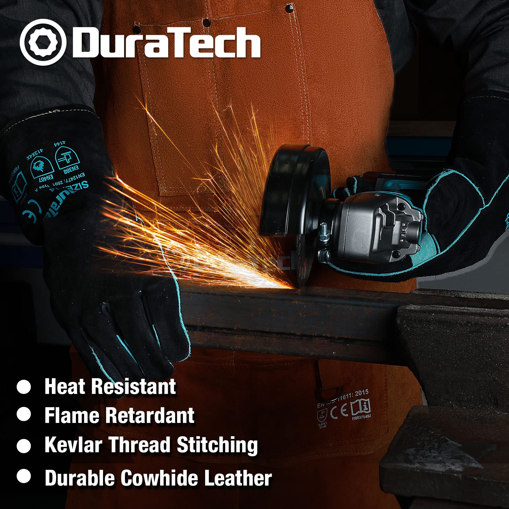 DURATECH Leather Apron, 36" Welding Apron Heat Flame Resistant, Heavy ...