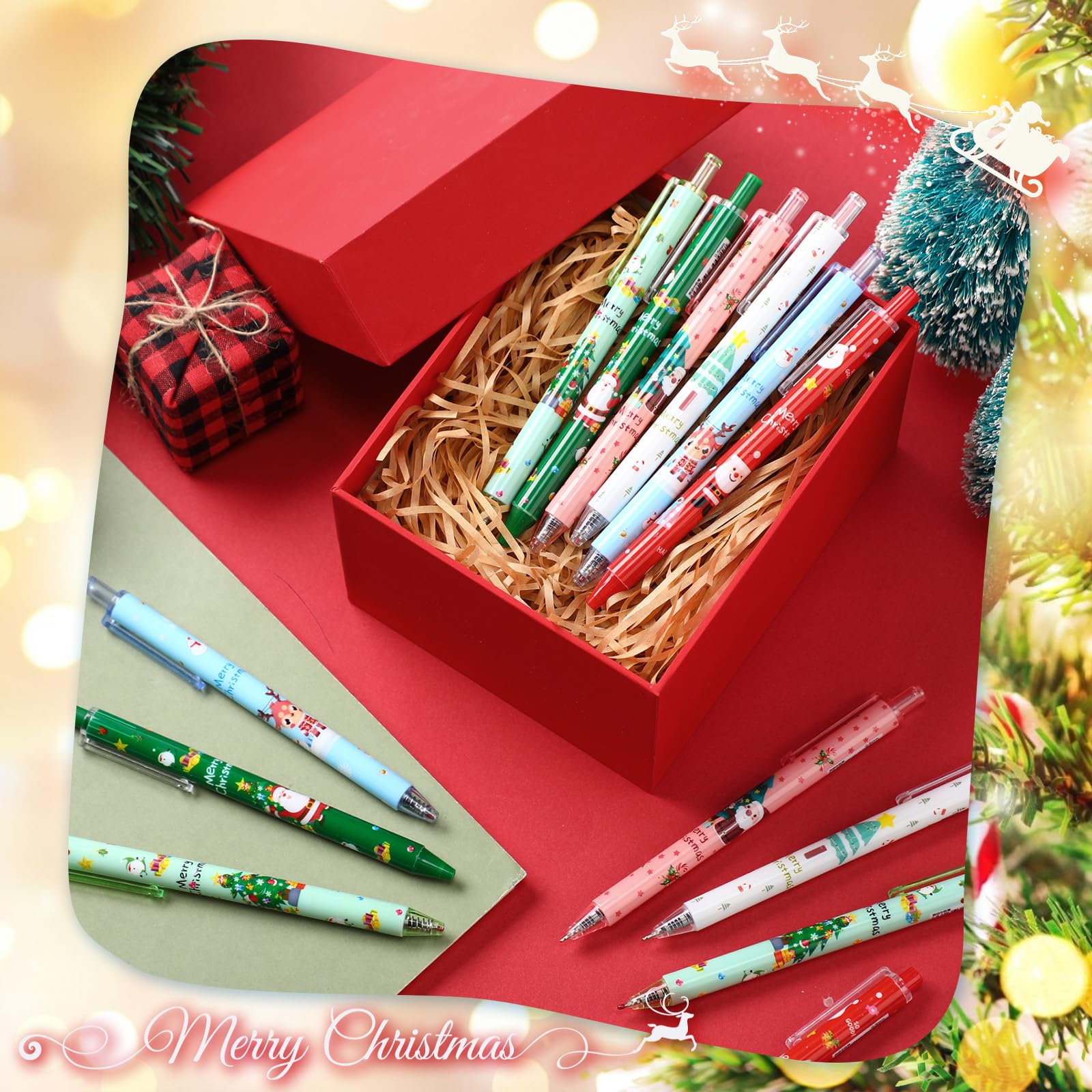 Snapklik.com : 120 Pcs Christmas Pens Bulk Retractable Ballpoint Santa ...