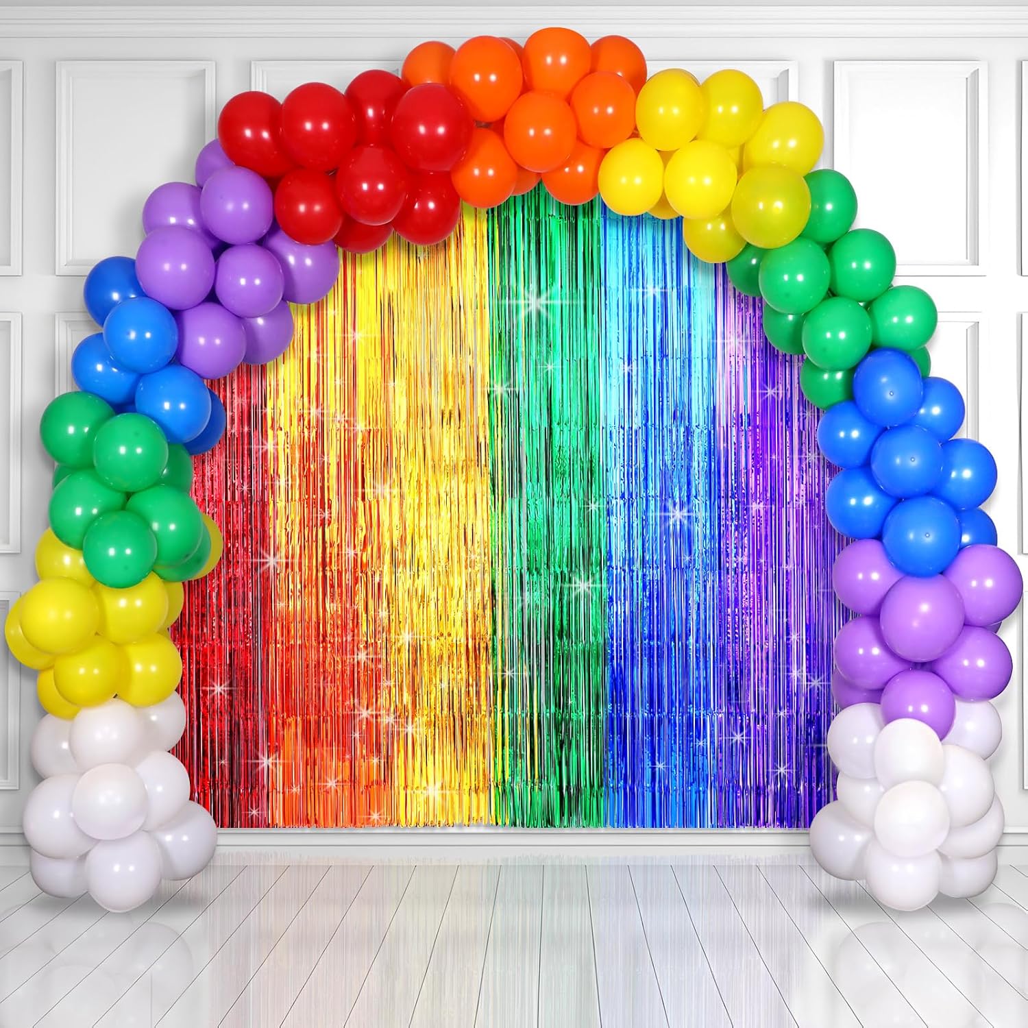 Amazon.com: Rainbow Balloon Arch Kit Rainbow Foil Fringe Curtain ...