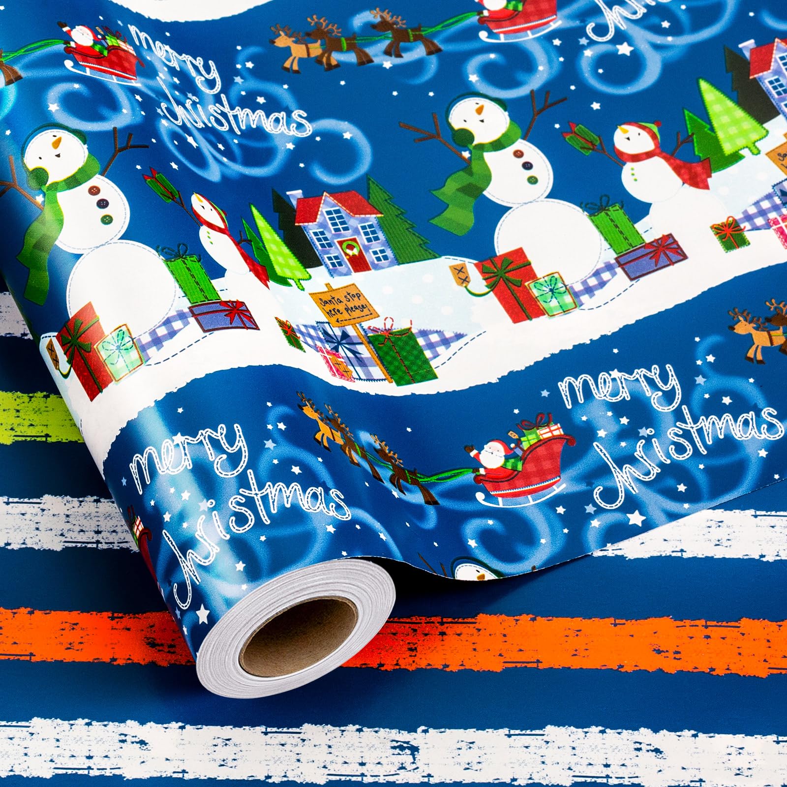 Amazon.com: Garbendy Blue Christmas Wrapping Paper Roll - Cute Snowman ...