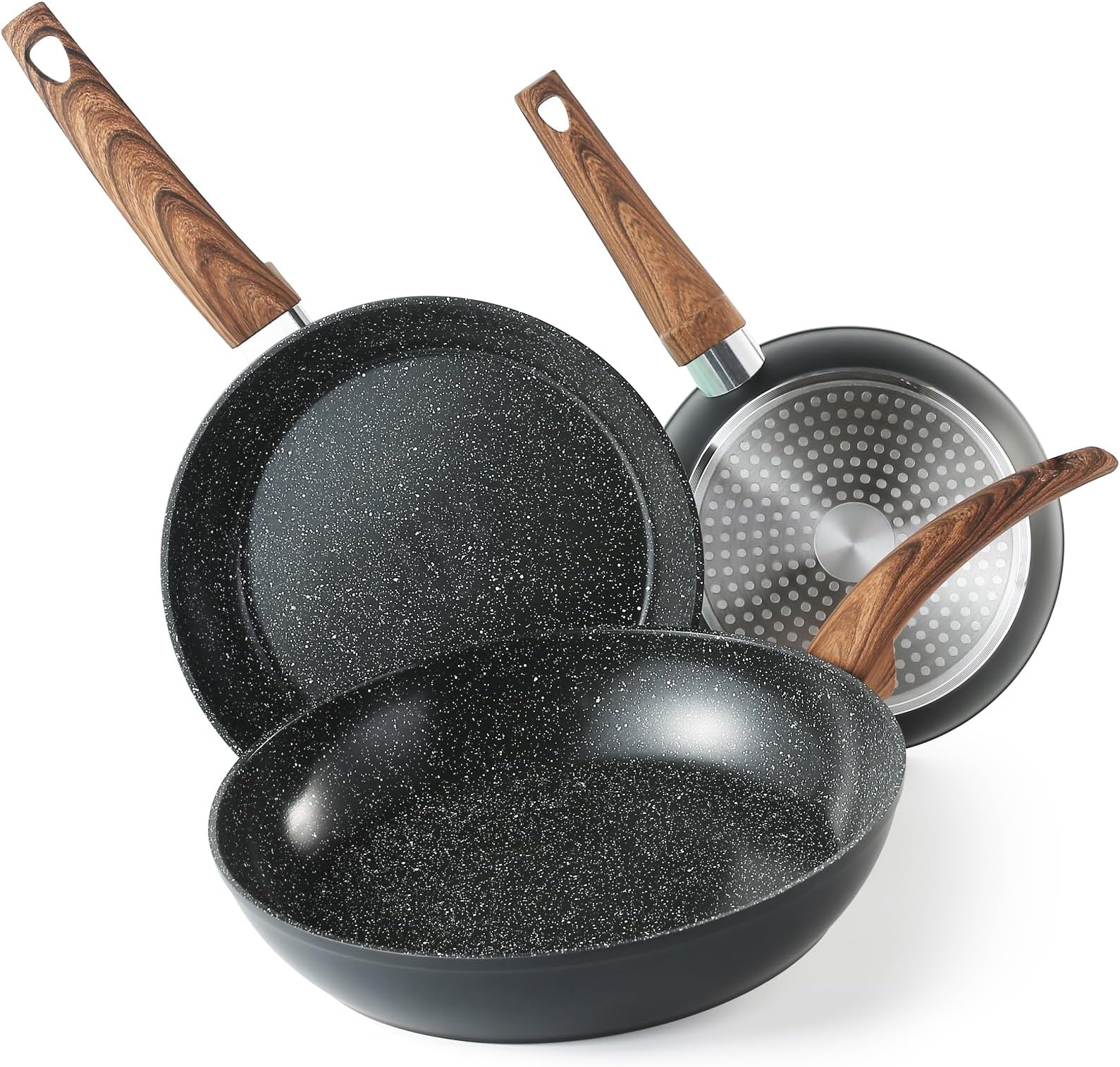 Amazon.com: Non-stick Die-cast Deep Frying Pan Set Skillet Set Egg ...
