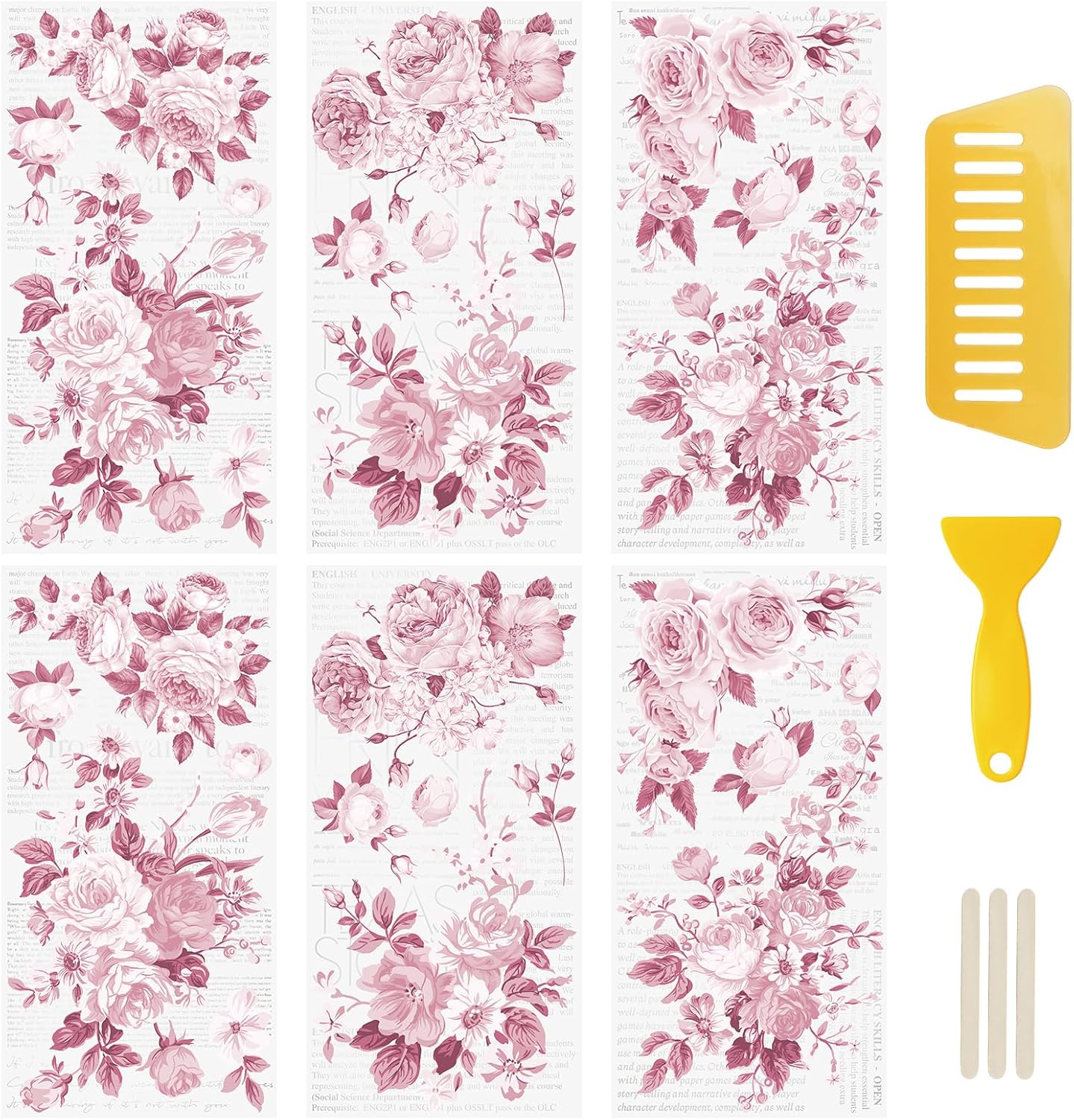 Amazon.com: WANDIC 6 Pcs Pink Rub On Transfer Sticker,Flower Transfer ...