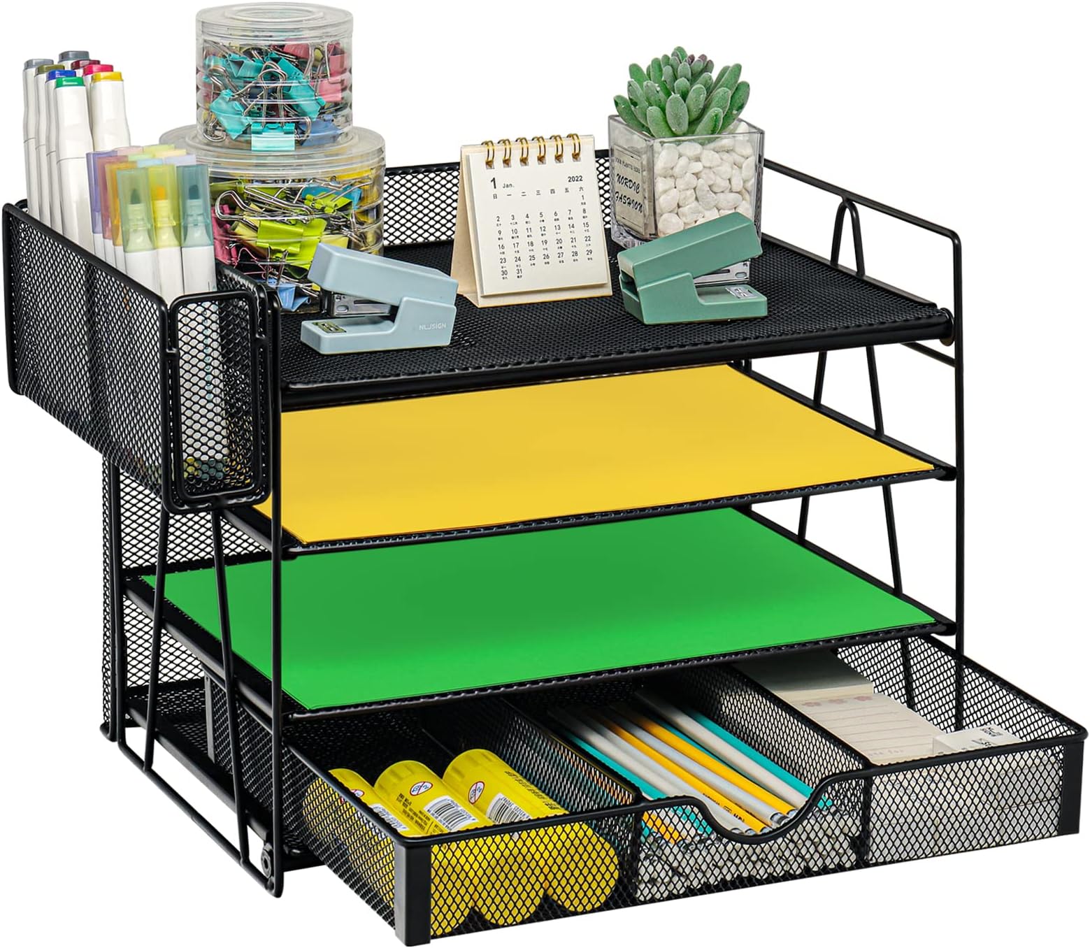 Amazon.com: Desk Organizer with File Holder, 3-Tier Paper Letter Tray ...