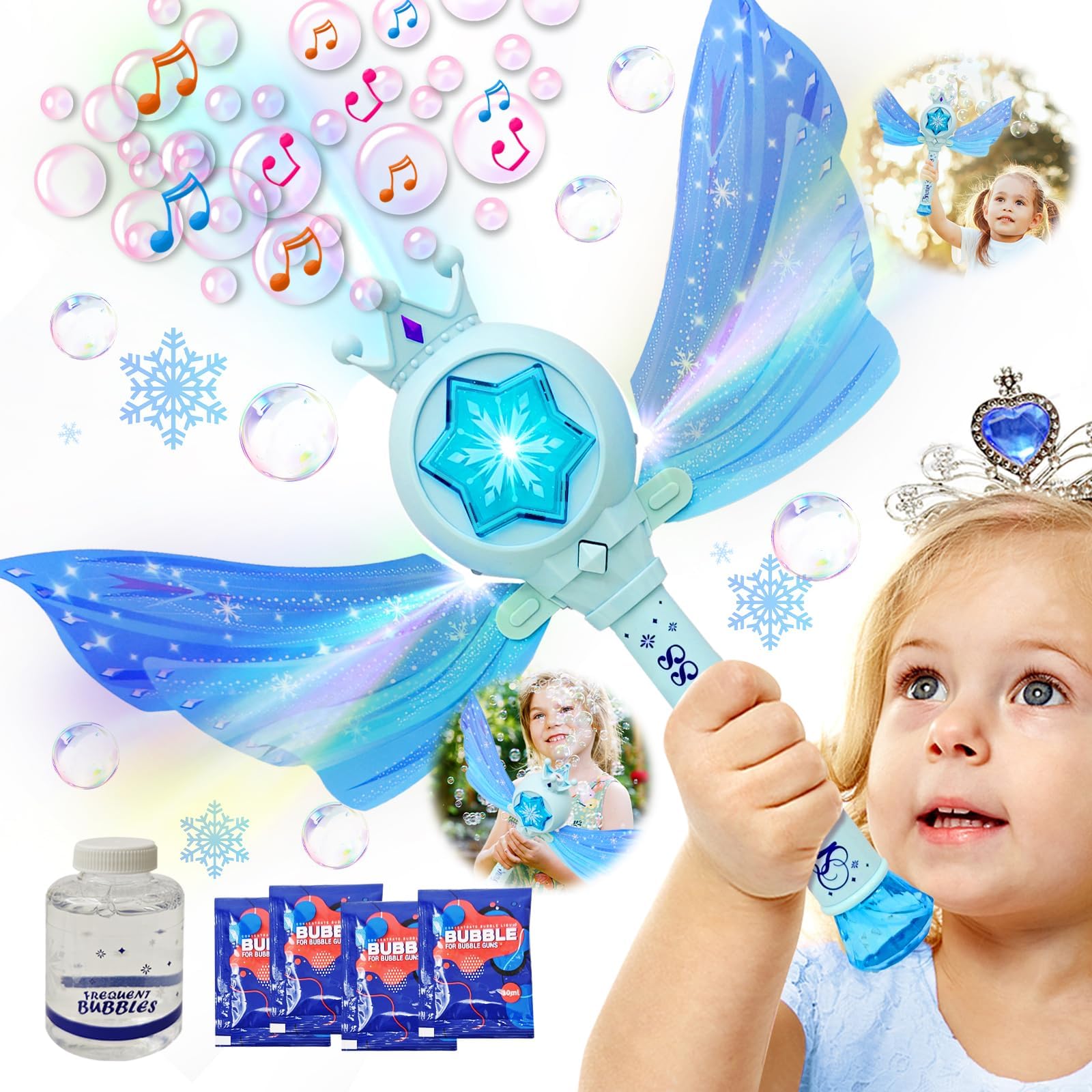 2 Pack Rechargeable Flower Bubble Guns for Kids W/LED Lights & 10 ...