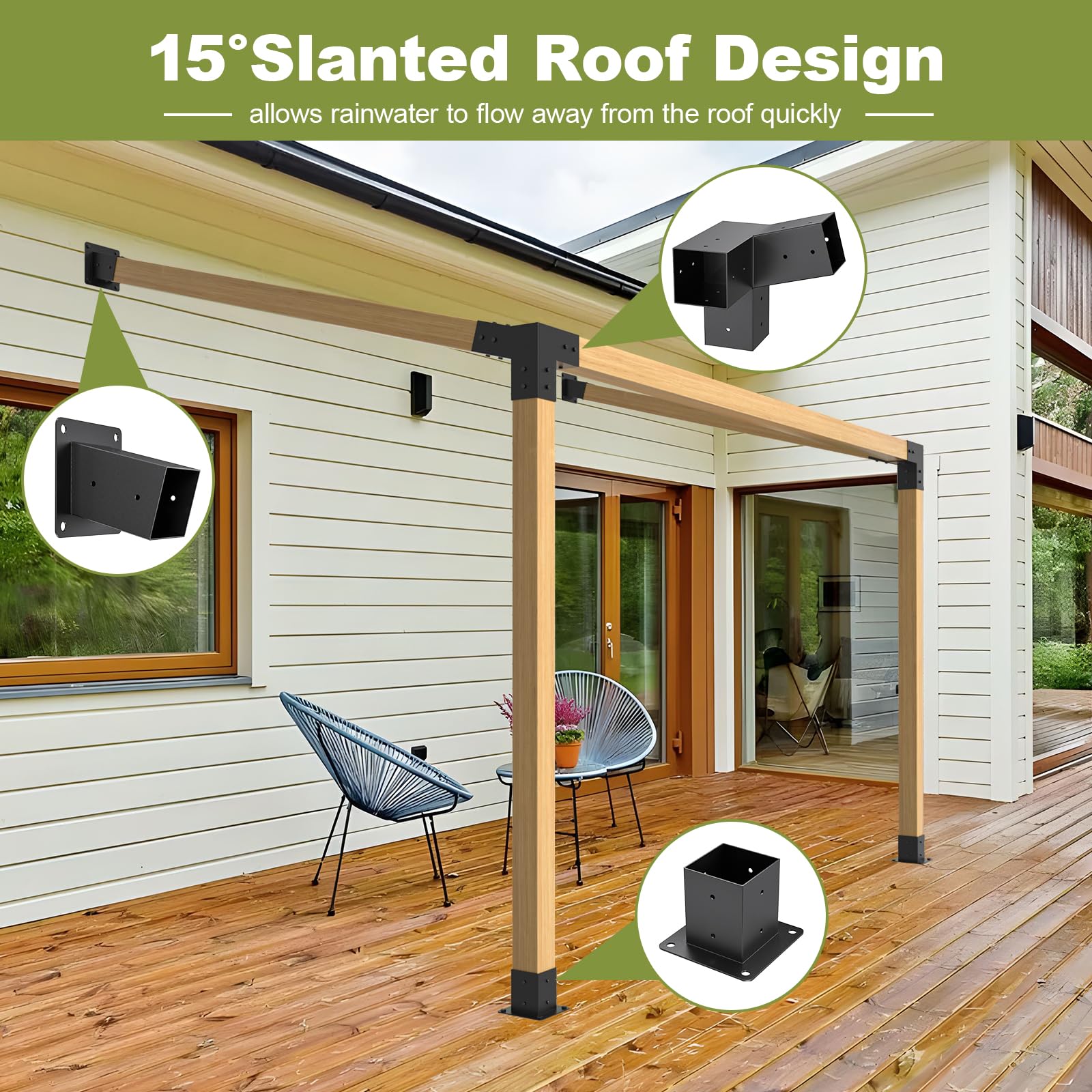 Snapklik.com : 15 3-Way 3pcs Slanted Roof Pergola Bracket Set, Roof ...