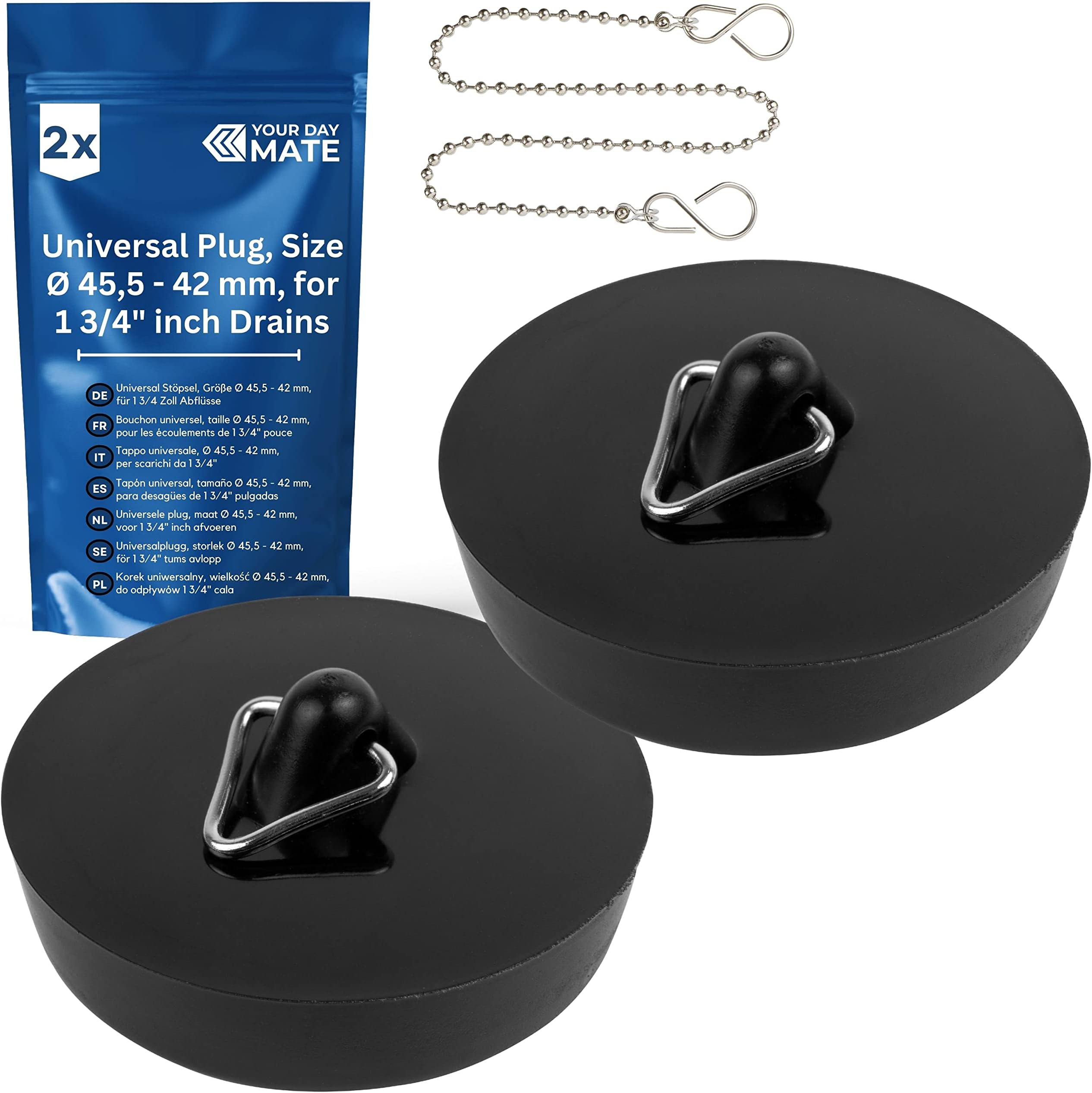 Universal Stöpsel mit Kette, 3 Pack, in Schwarz, Ø 45,5 auf 42 mm ...