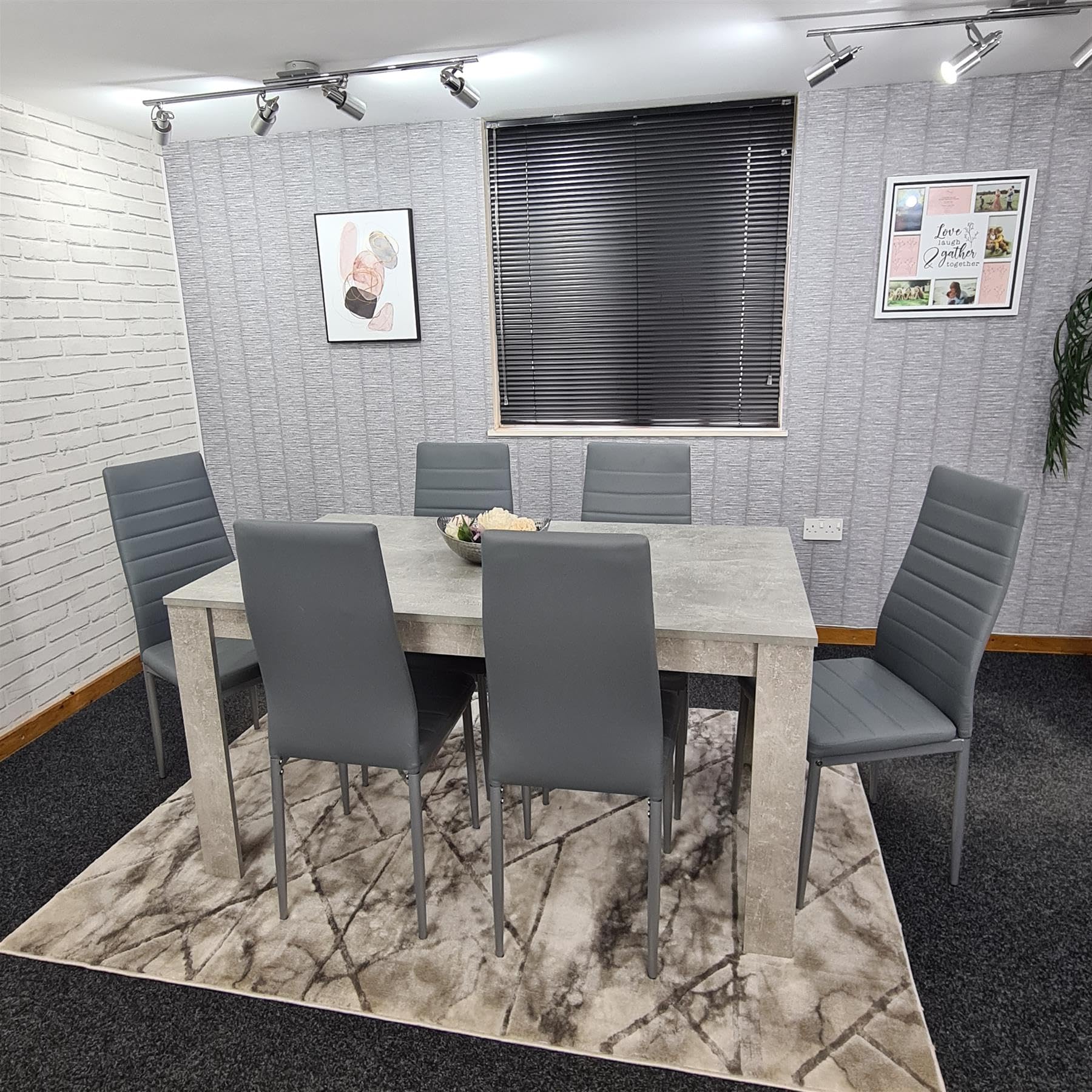 KOSY KOALA Dining Table and 6 Chairs Stone Grey Effect Wood Table 6 ...